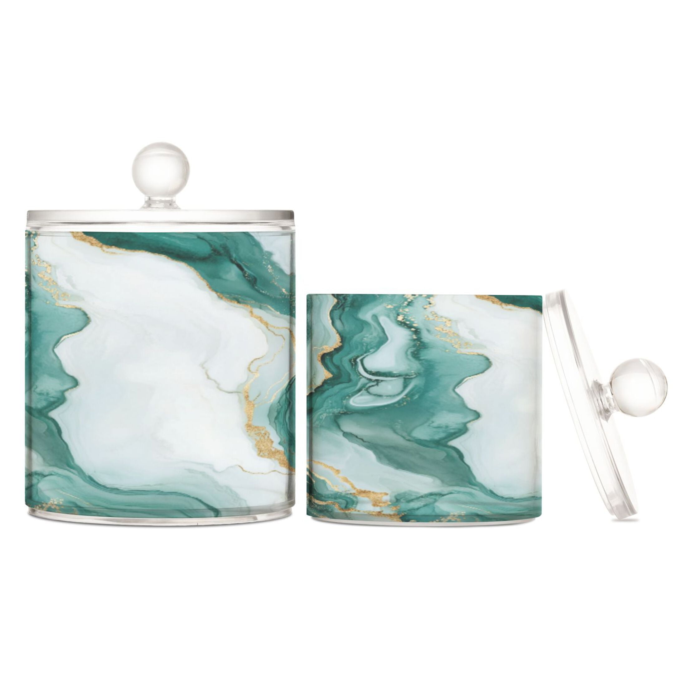 Wobogo Gilt Green Marble Clear Plastic Jar Large and Medium Combo Set ...