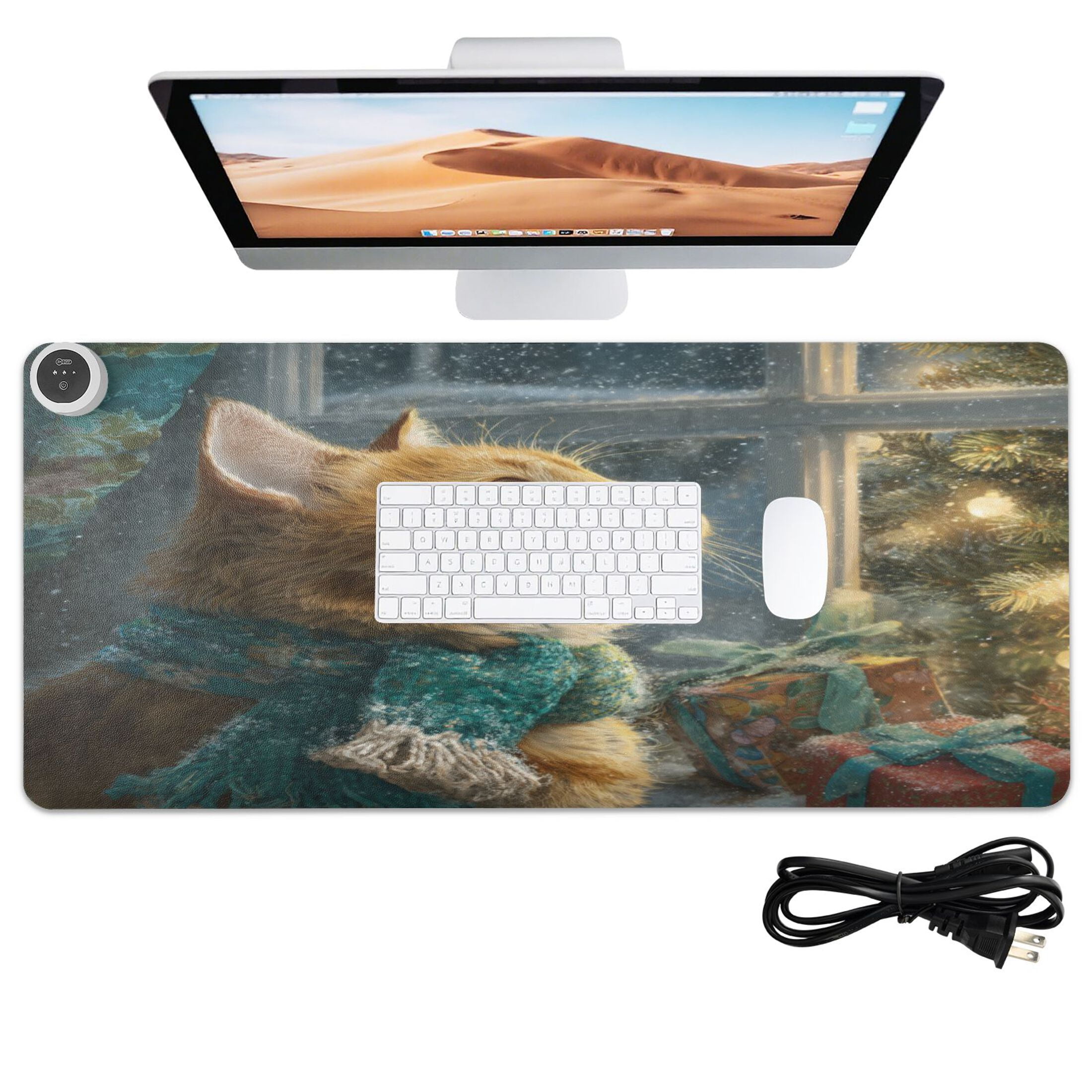 Wobogo Ginger Cat Heated Mouse Pad Extra-Large Desk Mat With 3 Heating ...