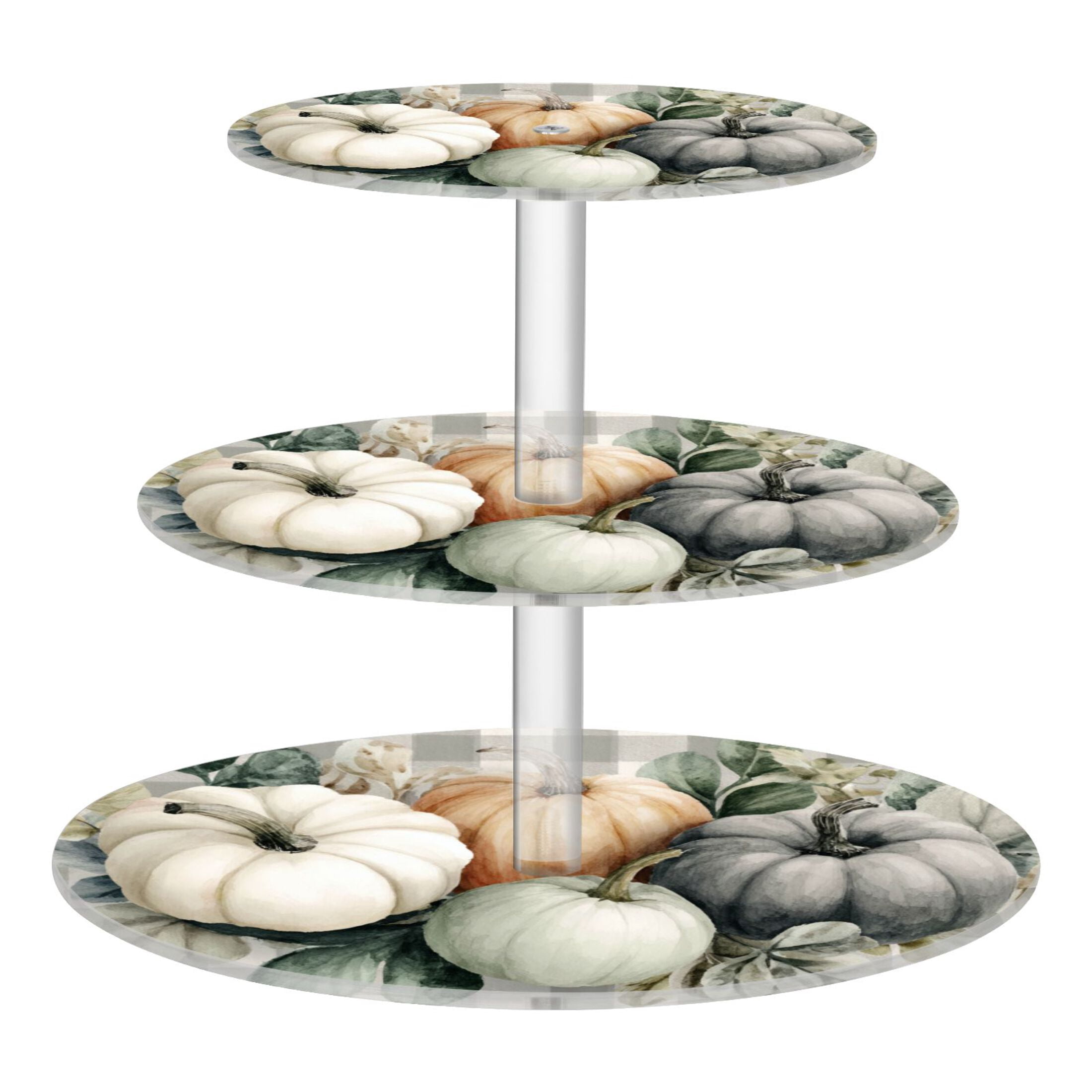 Wobogo Gingham Pumpkins 3 Tier Acrylic Cake Stand with Clear Round Hold ...