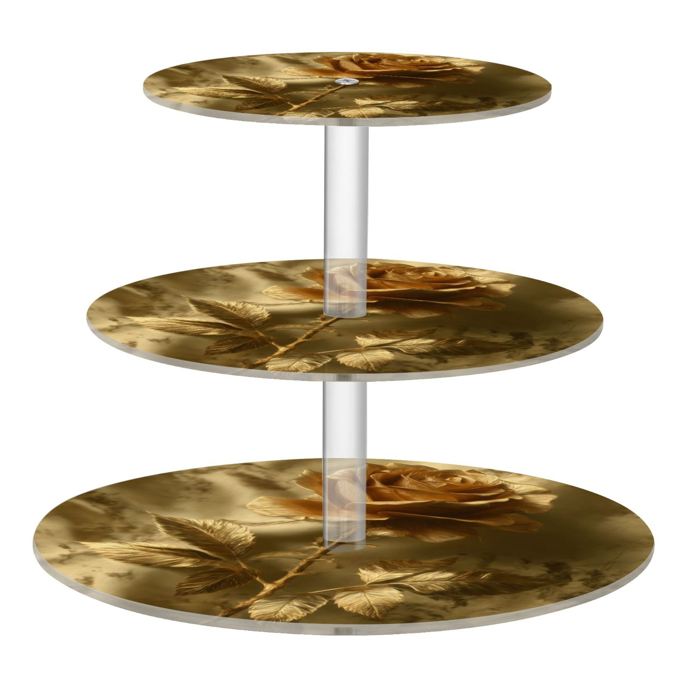 Wobogo Golden Flower 3 Tier Acrylic Cake Stand with Clear Round Hold ...