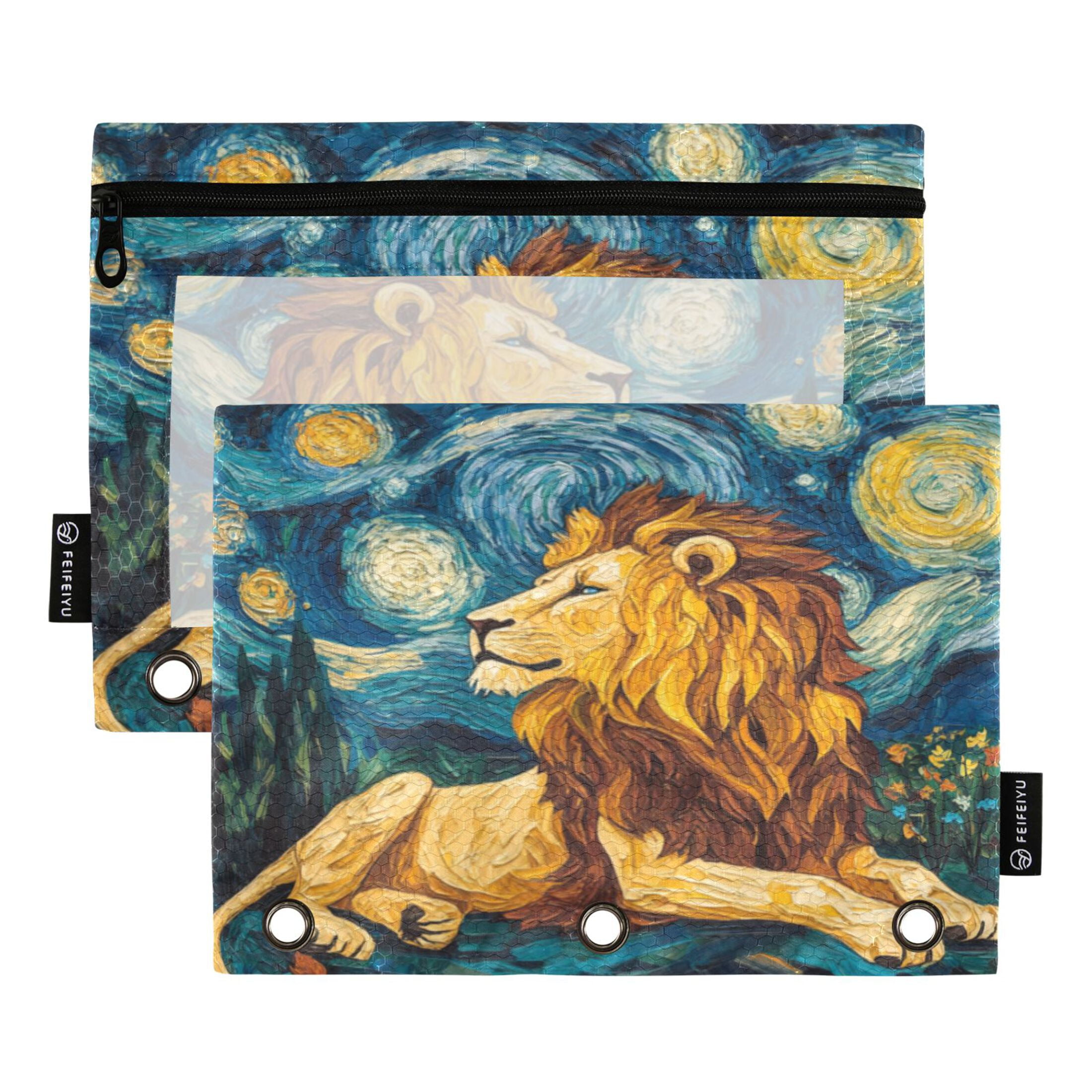 Wobogo Golden Lion King Pencil Pouch with 3 Ring Binder Holes Set of 2 ...