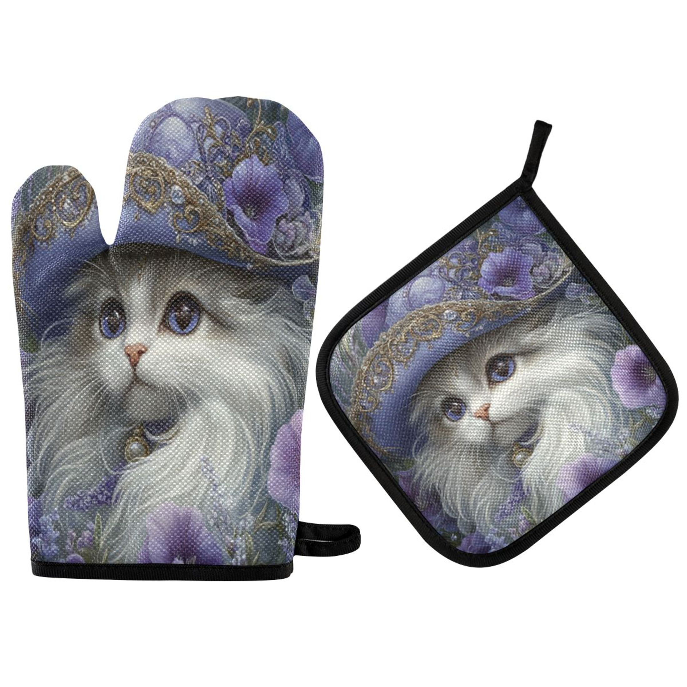 Wobogo Gorgeous Persian Cat Oven Mitts and Pot Holders 2pcs Set Kitchen ...