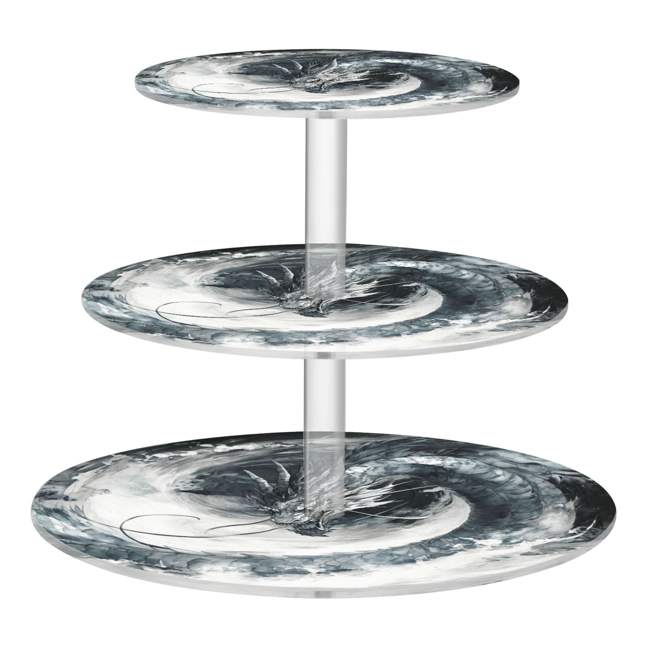 Wobogo Gray Dragon 3 Tier Acrylic Cake Stand with Clear Round Hold for ...