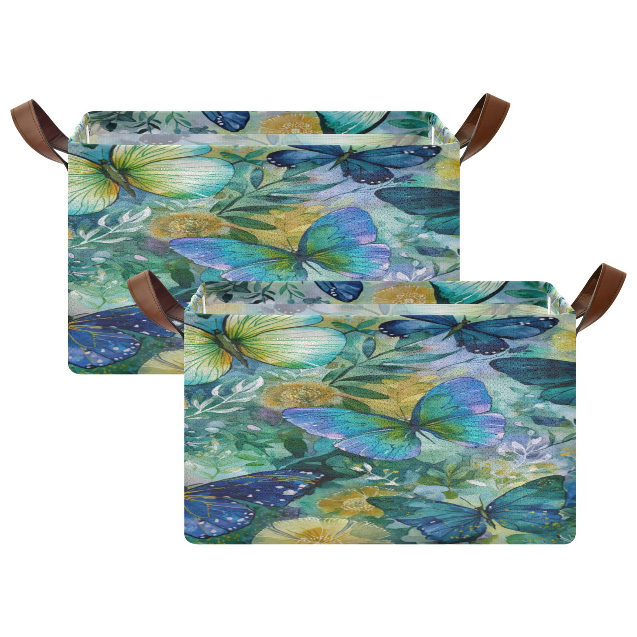 Wobogo Green Butterfly Storage Basket 16.9×11.4×10in Collapsible ...