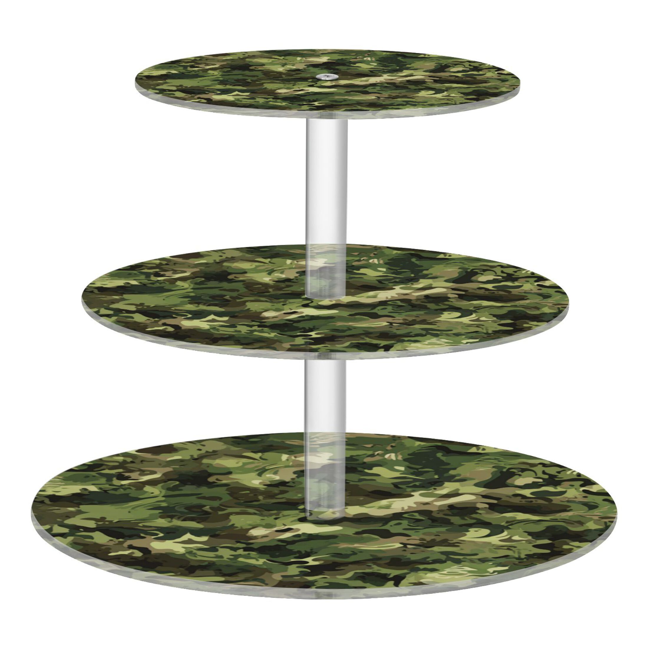Wobogo Green Camouflage 3 Tier Acrylic Cake Stand with Clear Round Hold ...