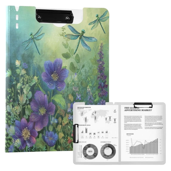 Wobogo Green Dragonfly Floral A4 Foldable Clipboard with Dual Metal ...