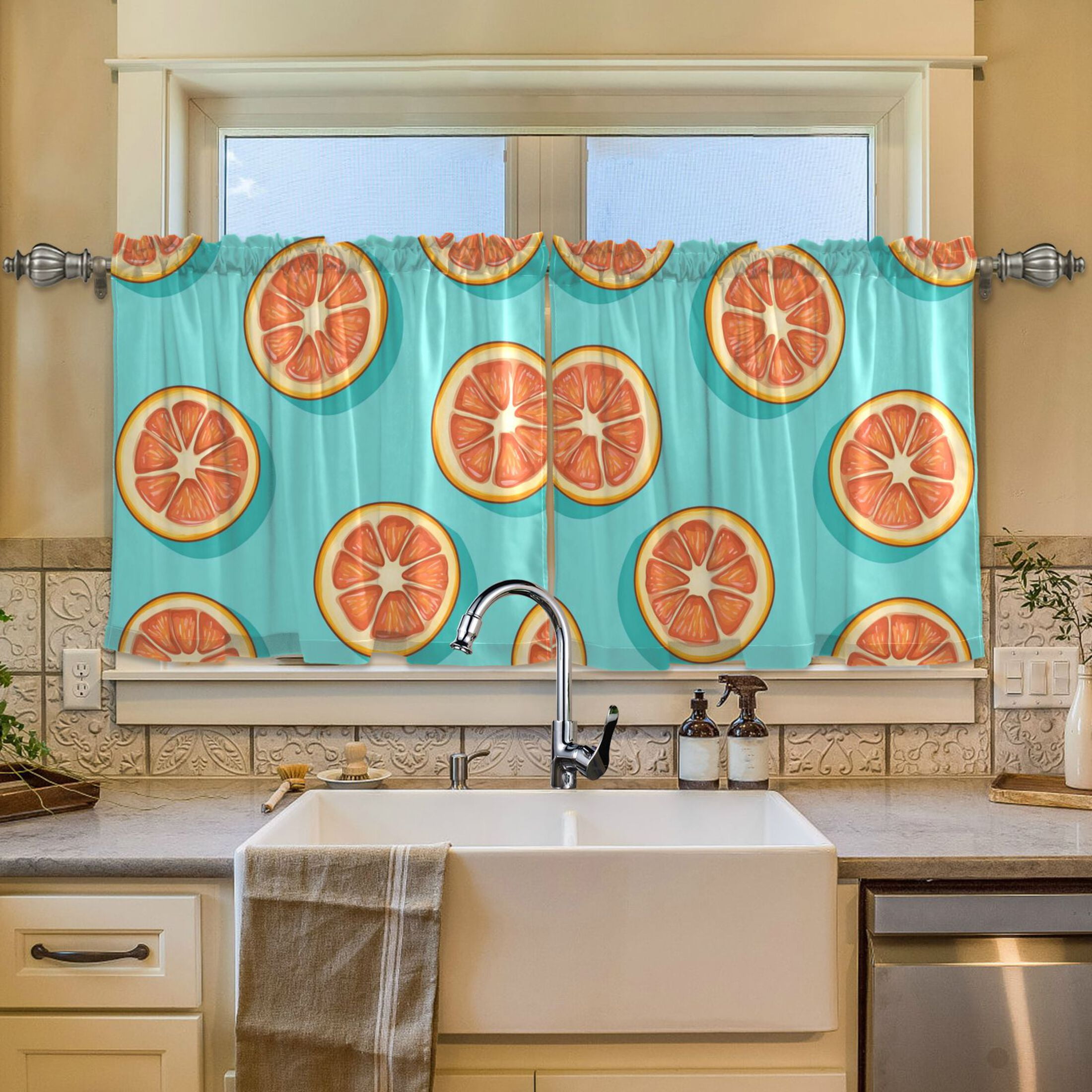 Wobogo Halved Orange Pattern Kitchen Curtains 2 Piece Set Symmetrical ...