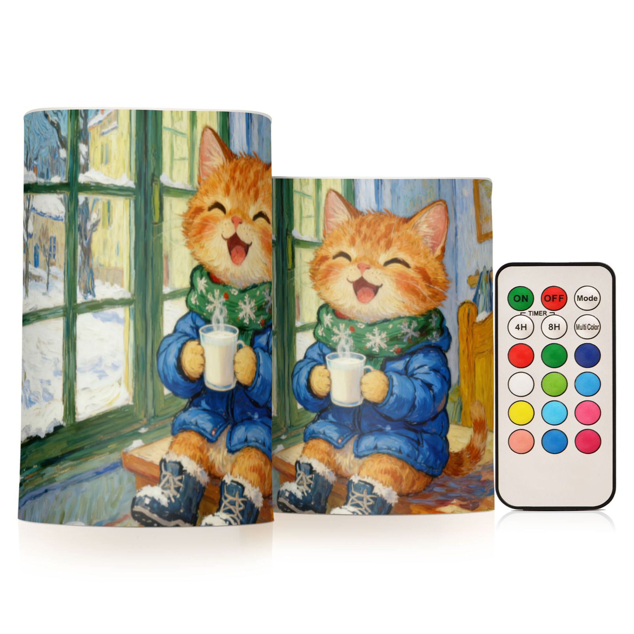 Wobogo Happy Orange Cat Combo Flameless Flickering Candle Light with ...