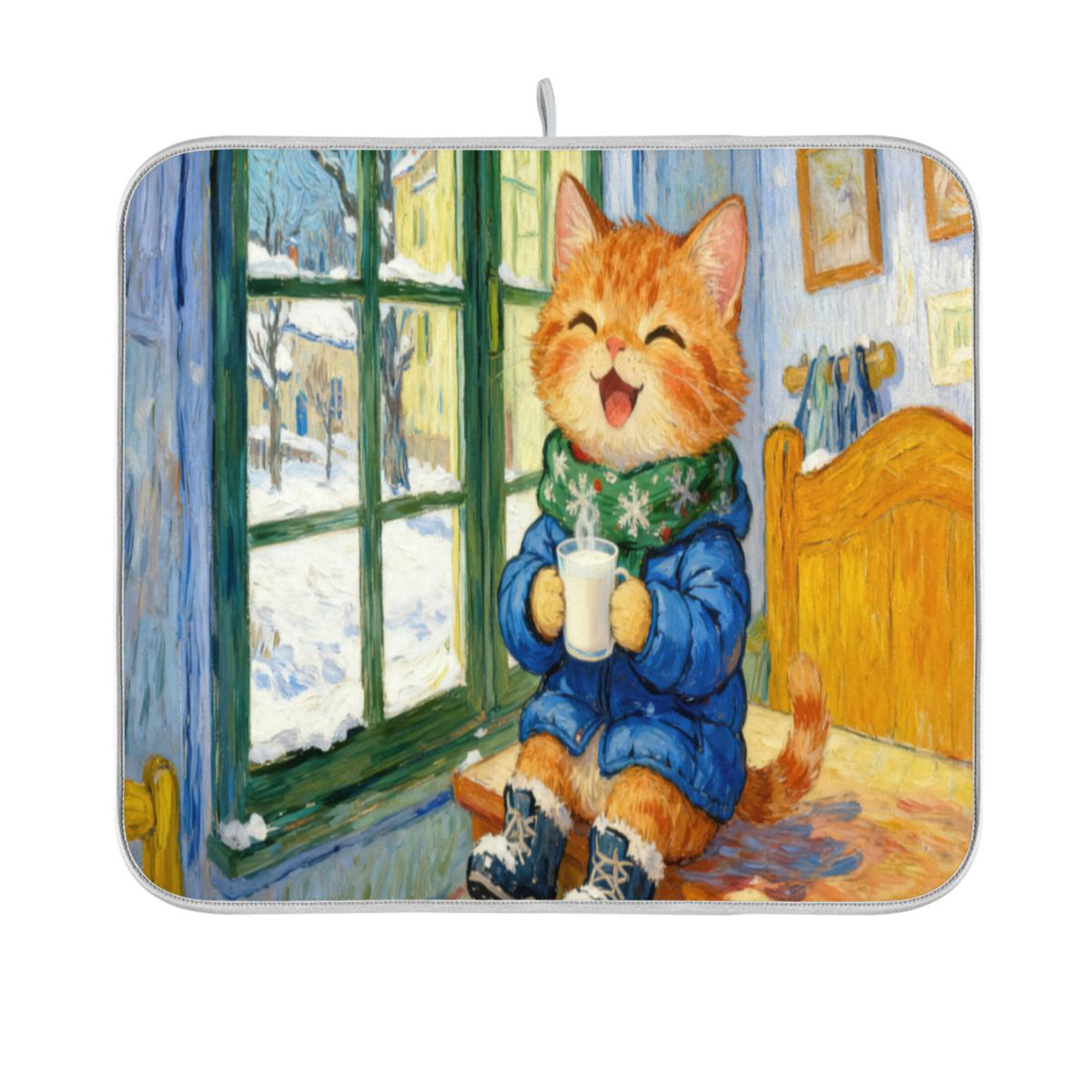 Wobogo Happy Orange Cat Kitchen Drying Mat Heat Resistant Drainage with ...