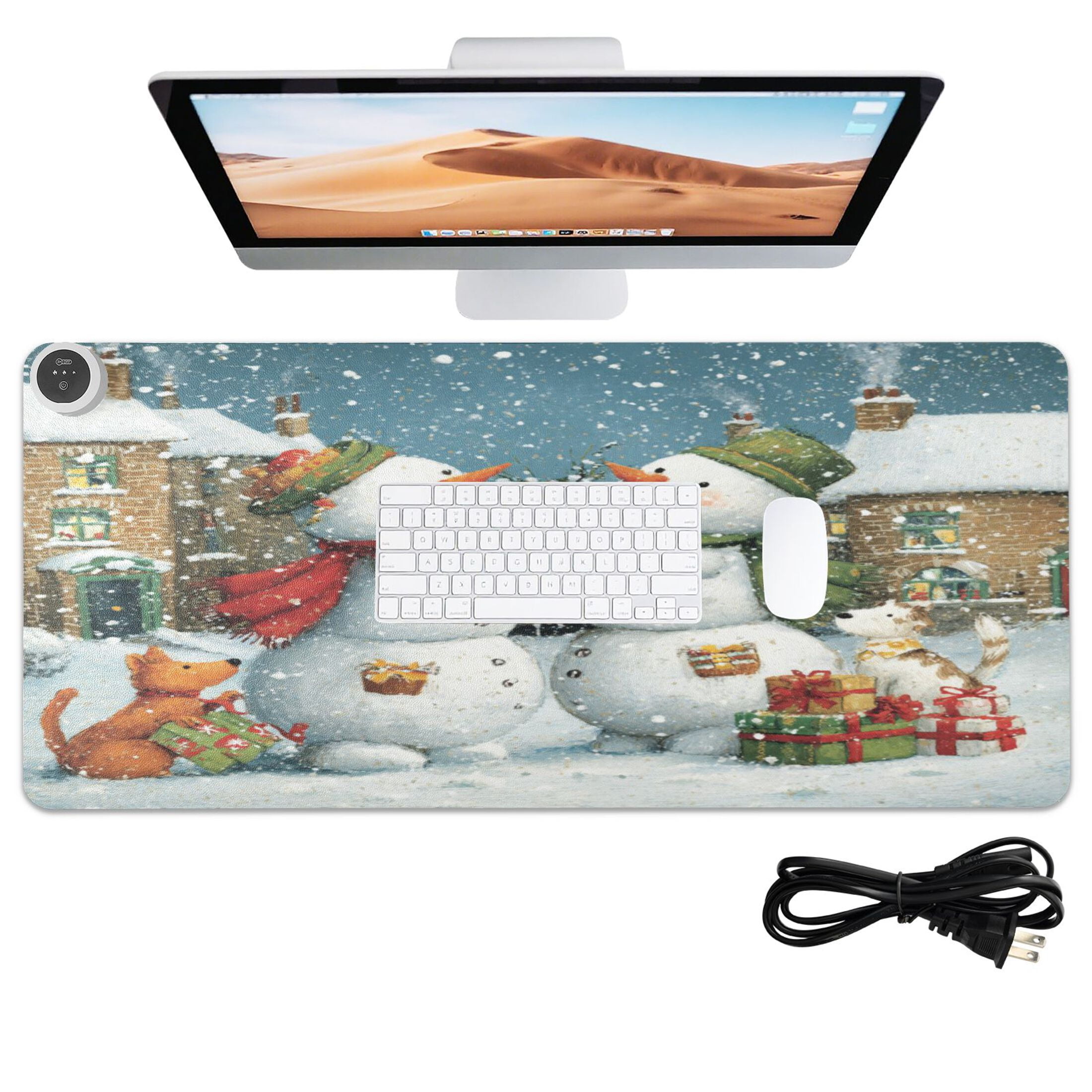 Wobogo Hugging Snowmen Heated Mouse Pad Extra-Large Desk Mat With 3 ...