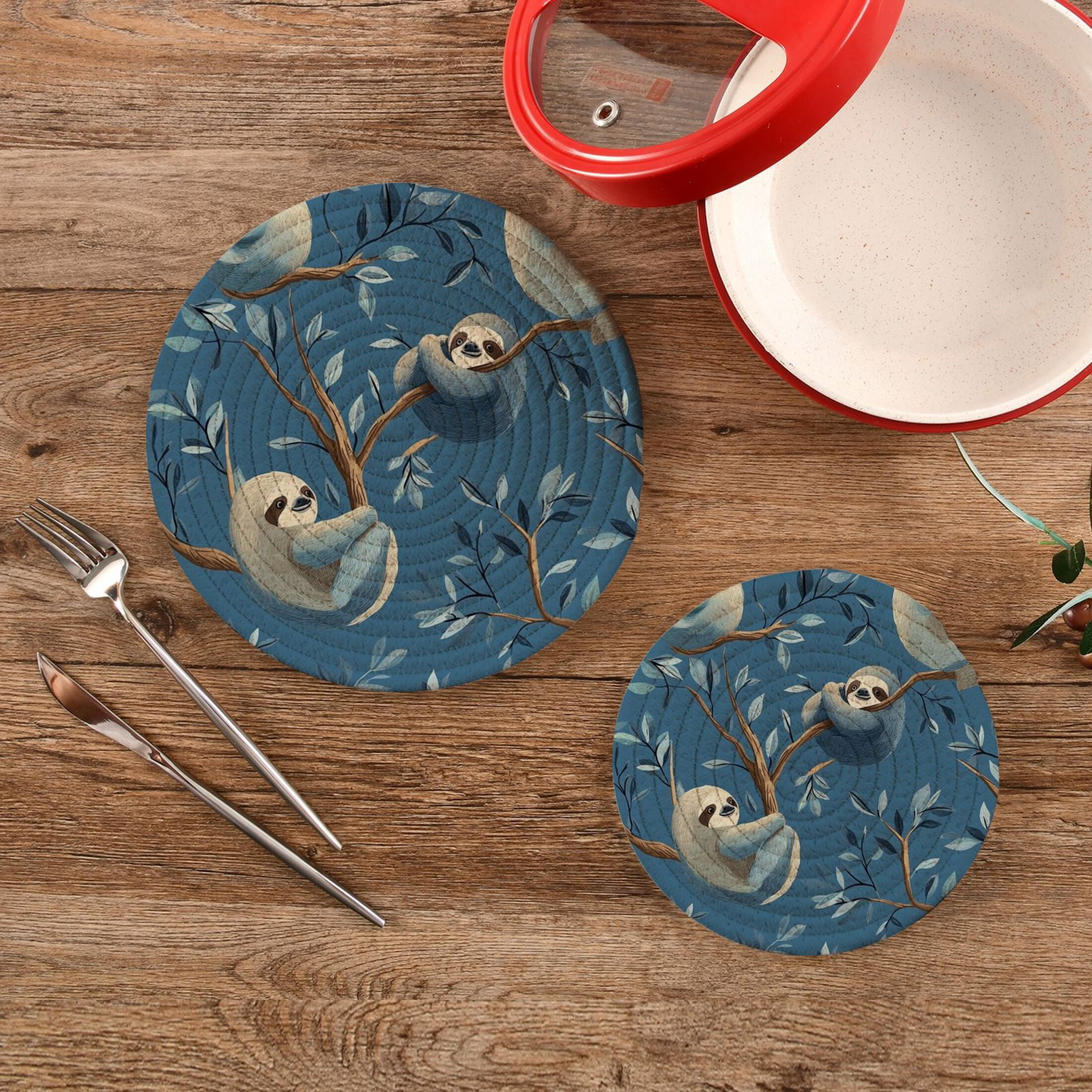 Wobogo Illustration Of Cute Sloth Lying on The Tree Trivets Potholders ...