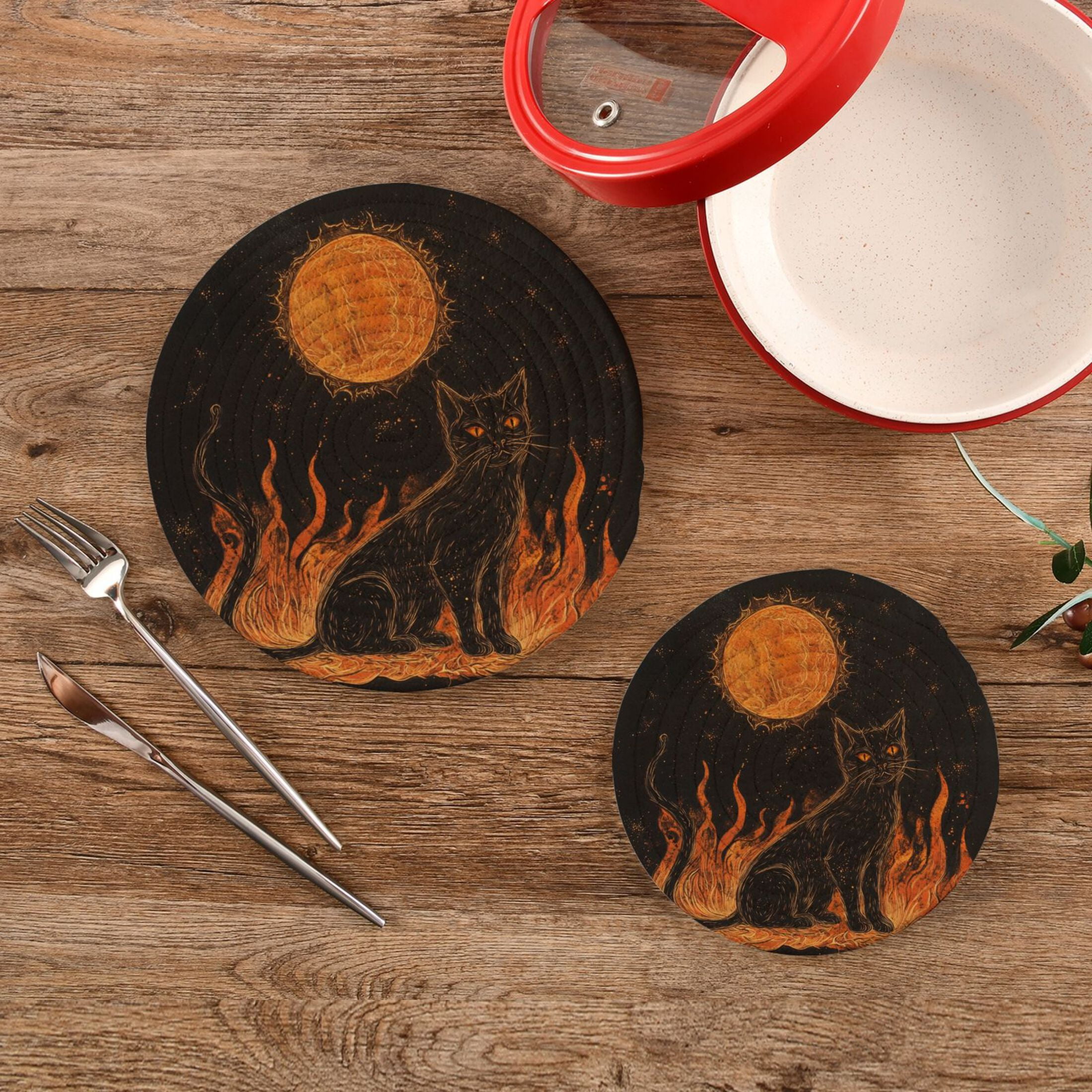 Wobogo Inferno Feline Illuminated Folio Trivets Potholders Set of 2 ...