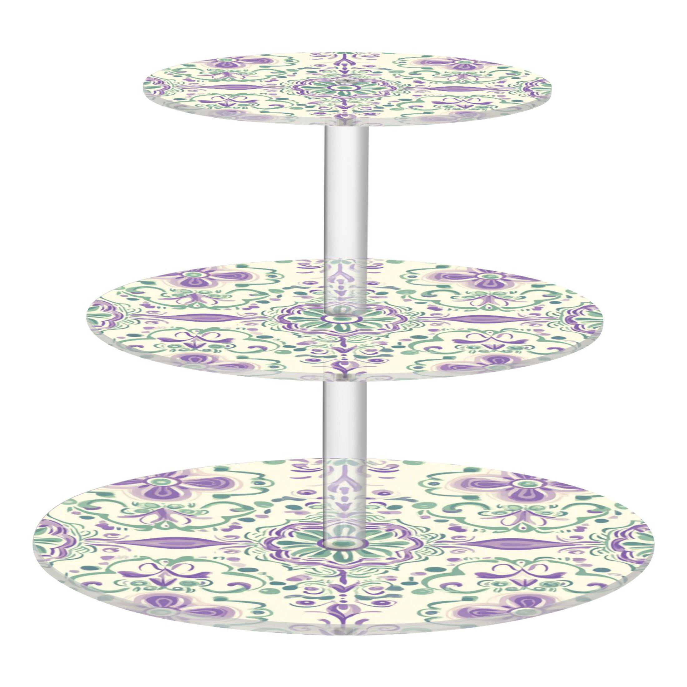 Wobogo Intricate Indian Patterns 3 Tier Acrylic Cake Stand with Clear ...