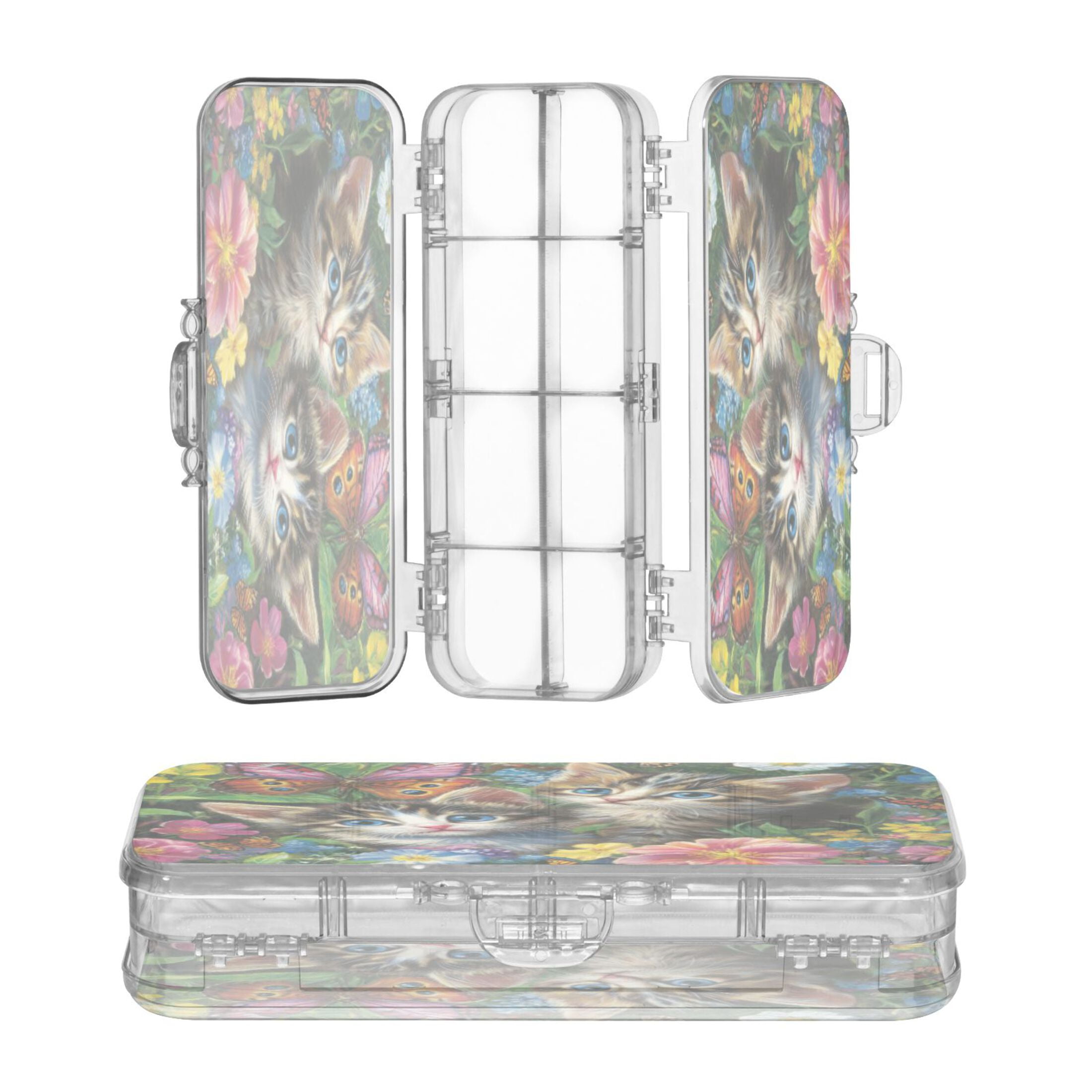 Wobogo Kitten Flower Picture Clear Pencil Case Plastic Pencilboxes ...