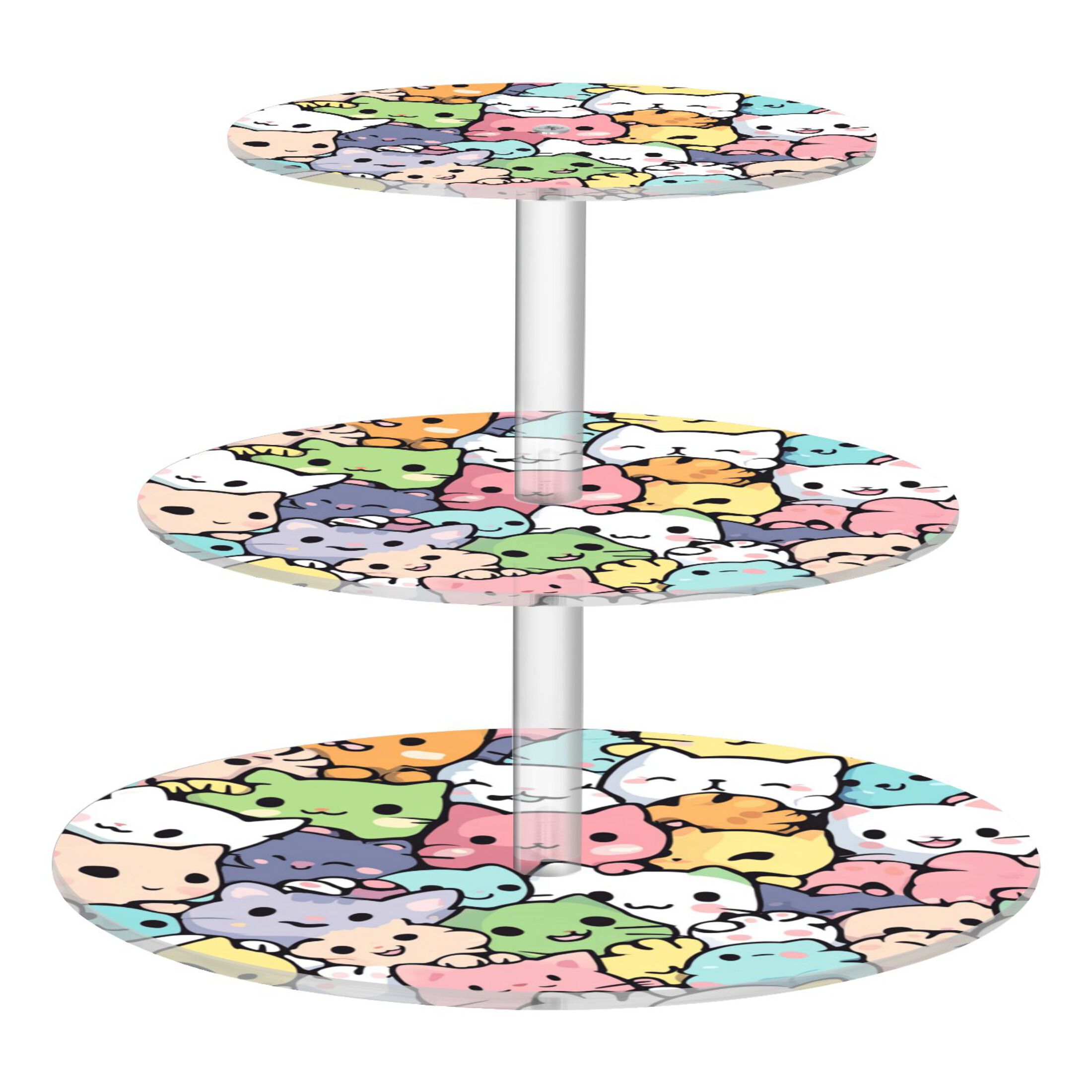 Wobogo Kittens Of All Colors 3 Tier Acrylic Cake Stand with Clear Round ...