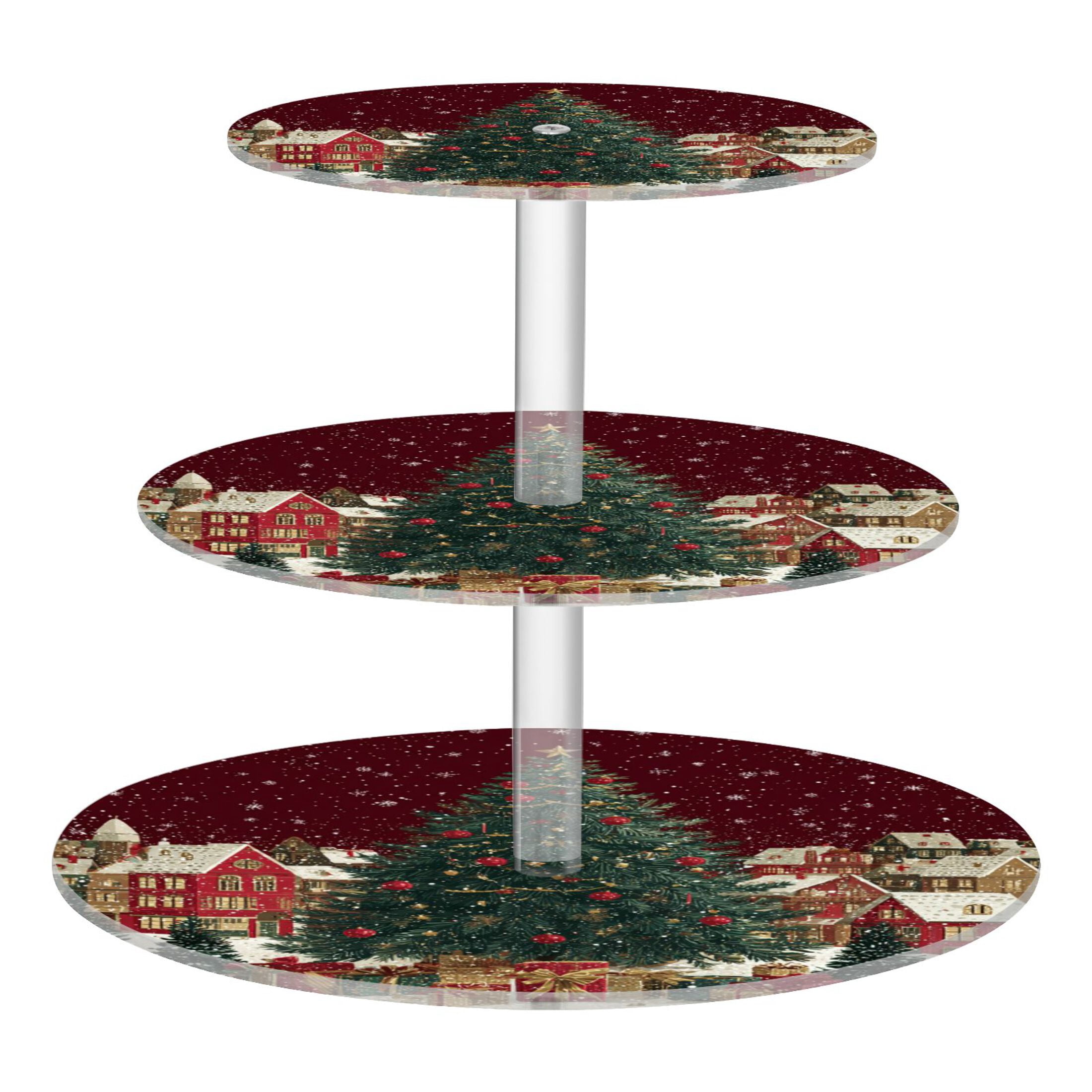 Wobogo Large Christmas Tree 3 Tier Acrylic Cake Stand with Clear Round ...