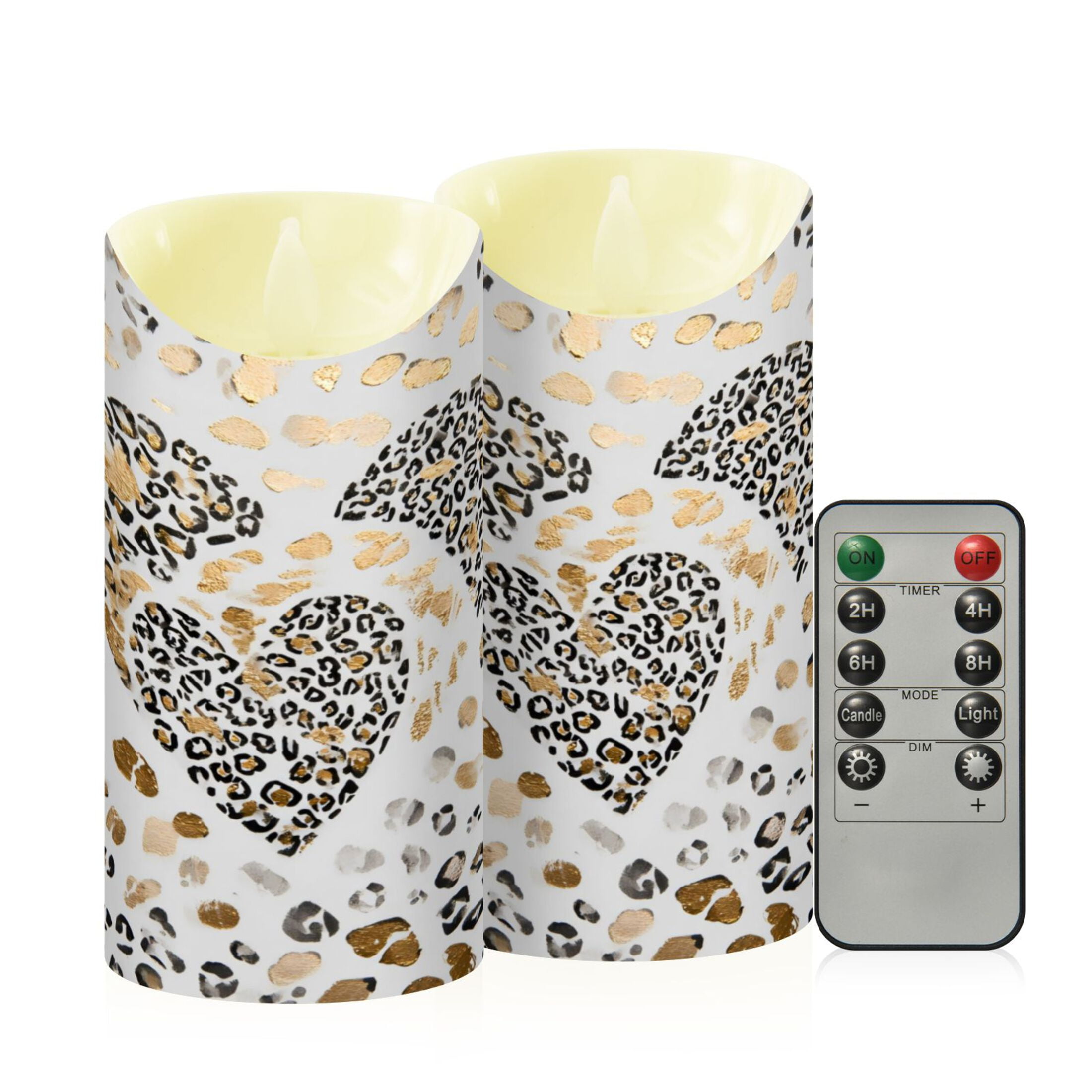 Wobogo Leopard Print Heart Flameless Candles with Remote Battery ...