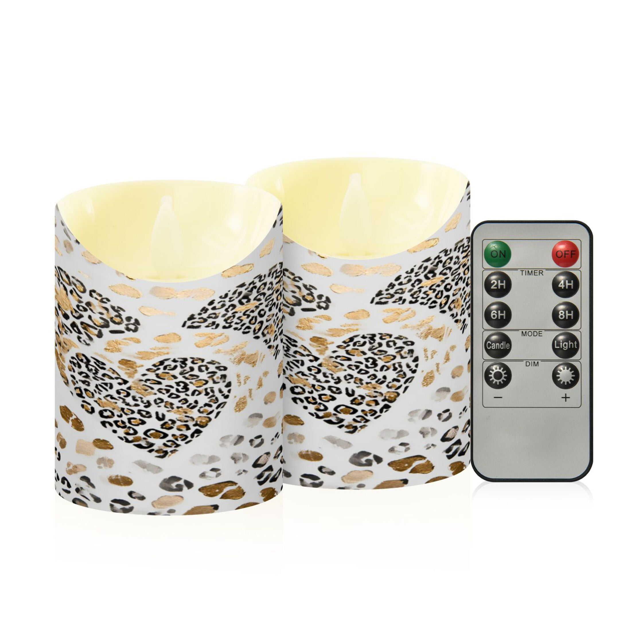 Wobogo Leopard Print Heart Flameless Candles with Remote Battery ...