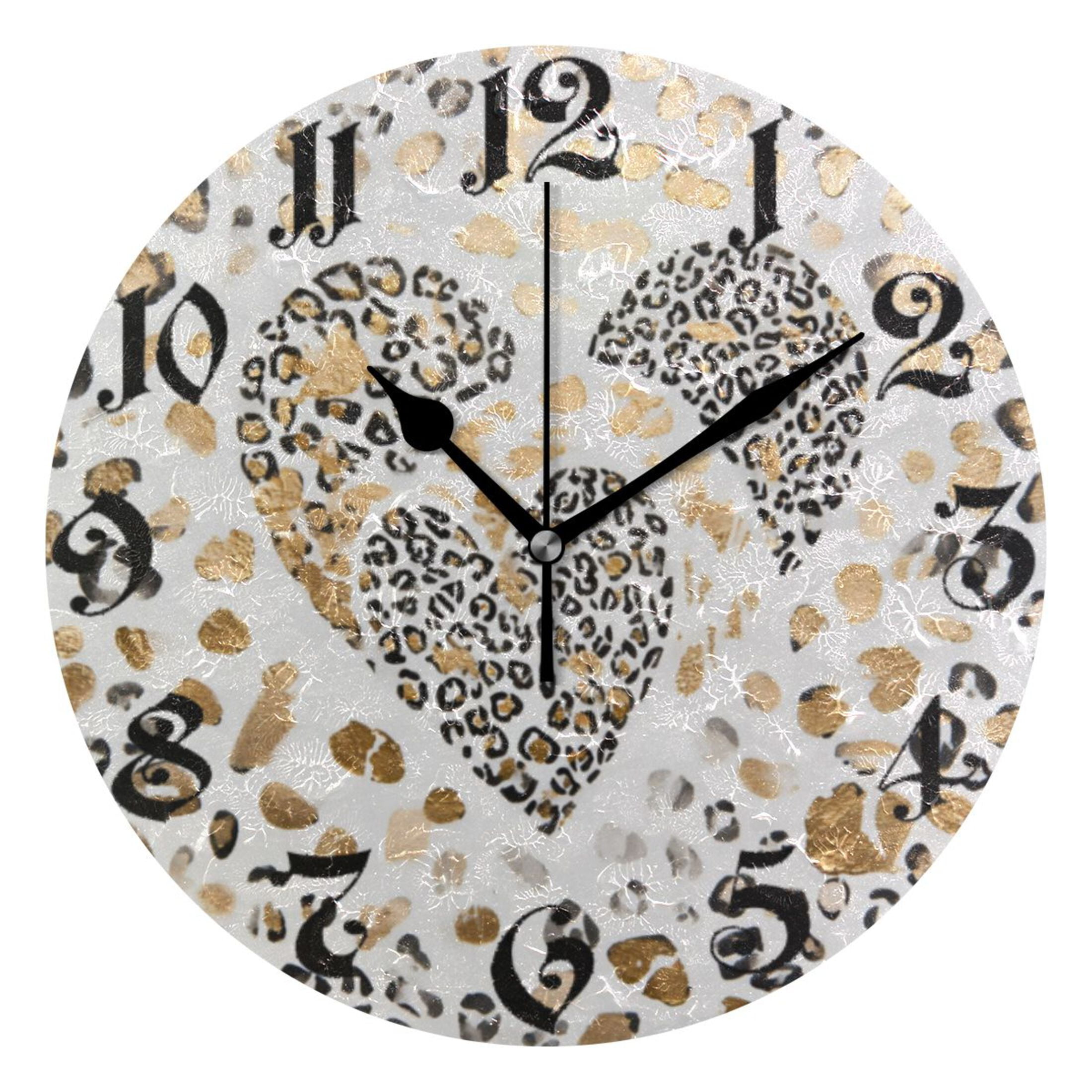 Wobogo Leopard Print Heart Wall Clock 10in Silent Mechanism Battery ...
