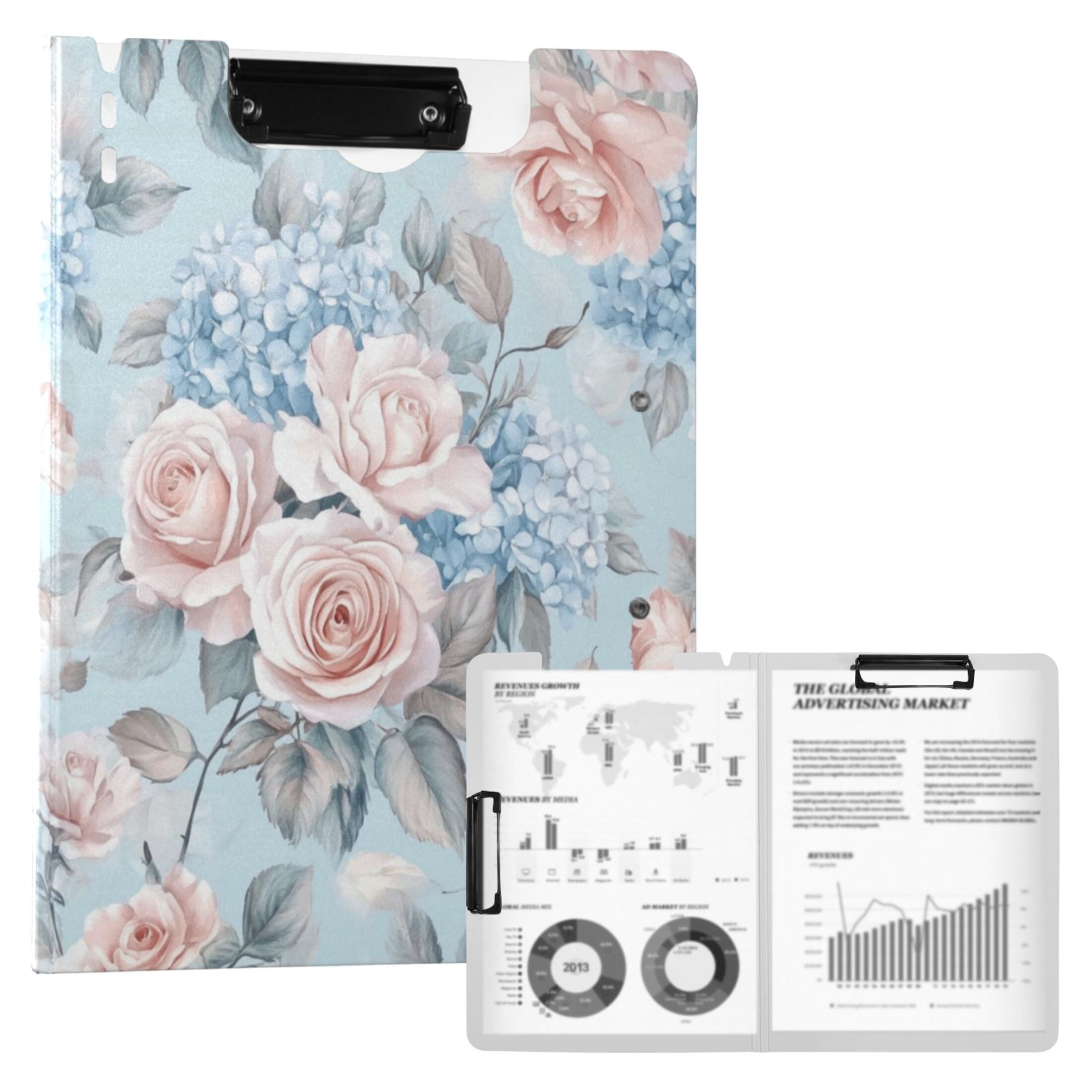 Wobogo Light Pink Rose Pattern A4 Foldable Clipboard with Horizontal ...