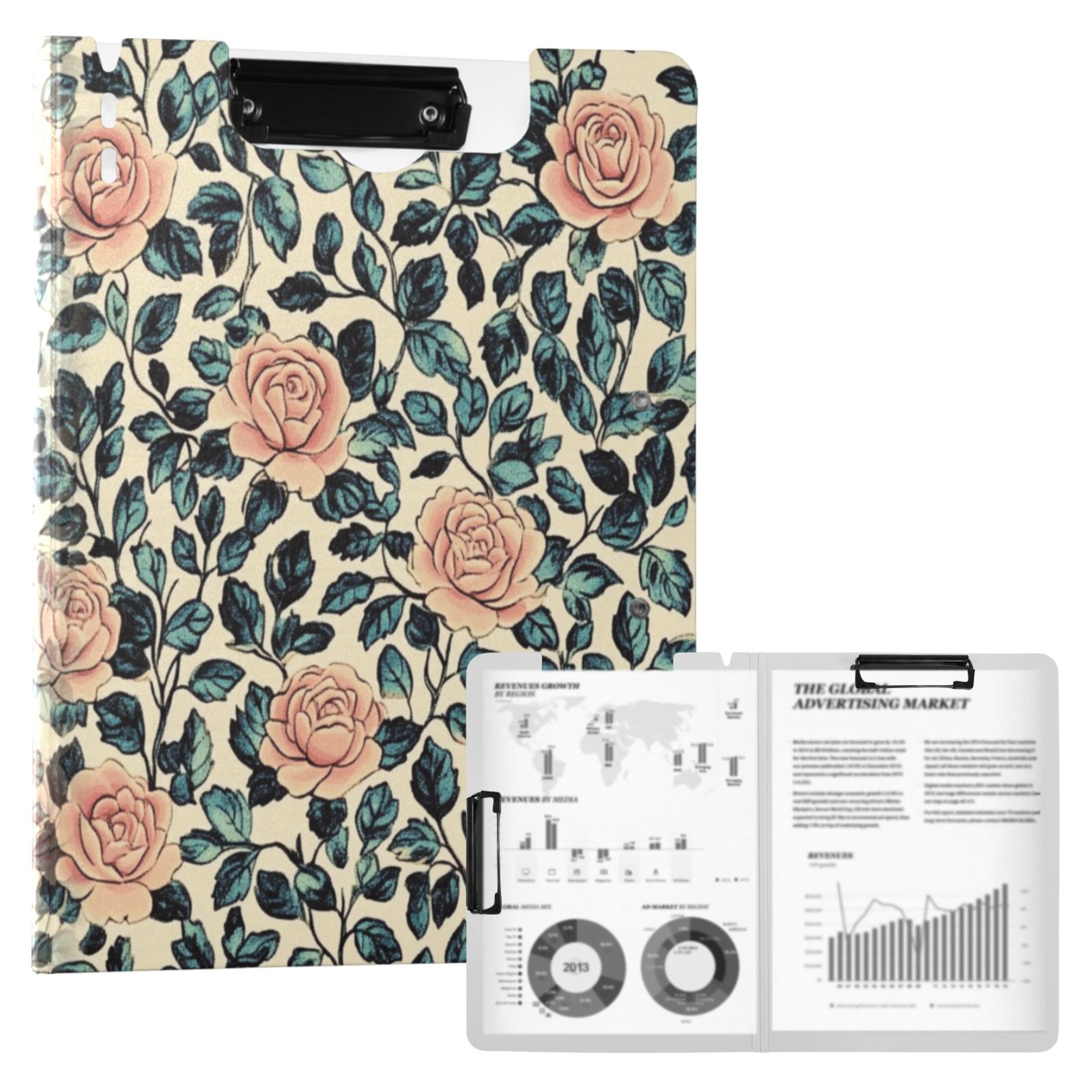 Wobogo Light Pink Vintage Rose A4 Foldable Clipboard with Horizontal ...