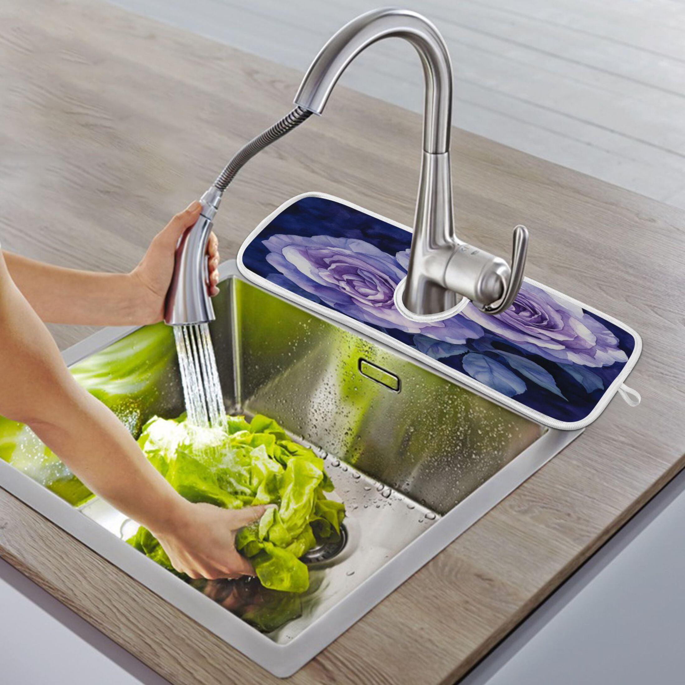 Wobogo Lilac Rose Faucet Drying Mat Set of 2 Sponge Material Absorbs ...