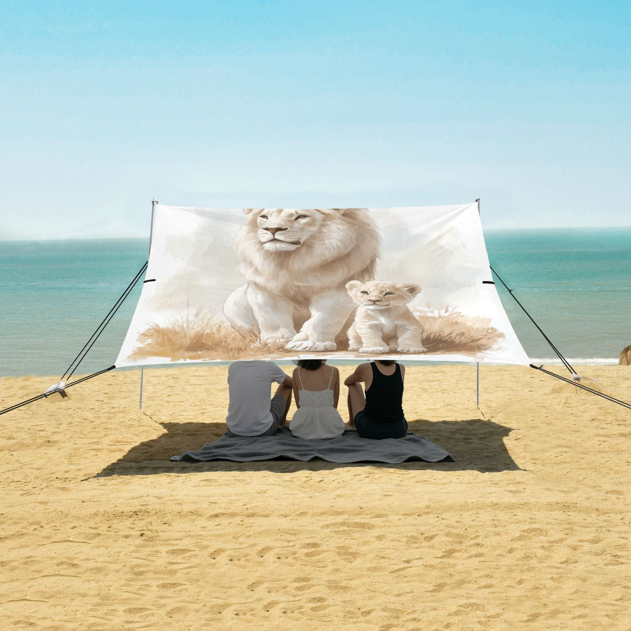 Wobogo Lion and Its Cub Beach Tent Camping Sun Shelter 110 x 125in ...