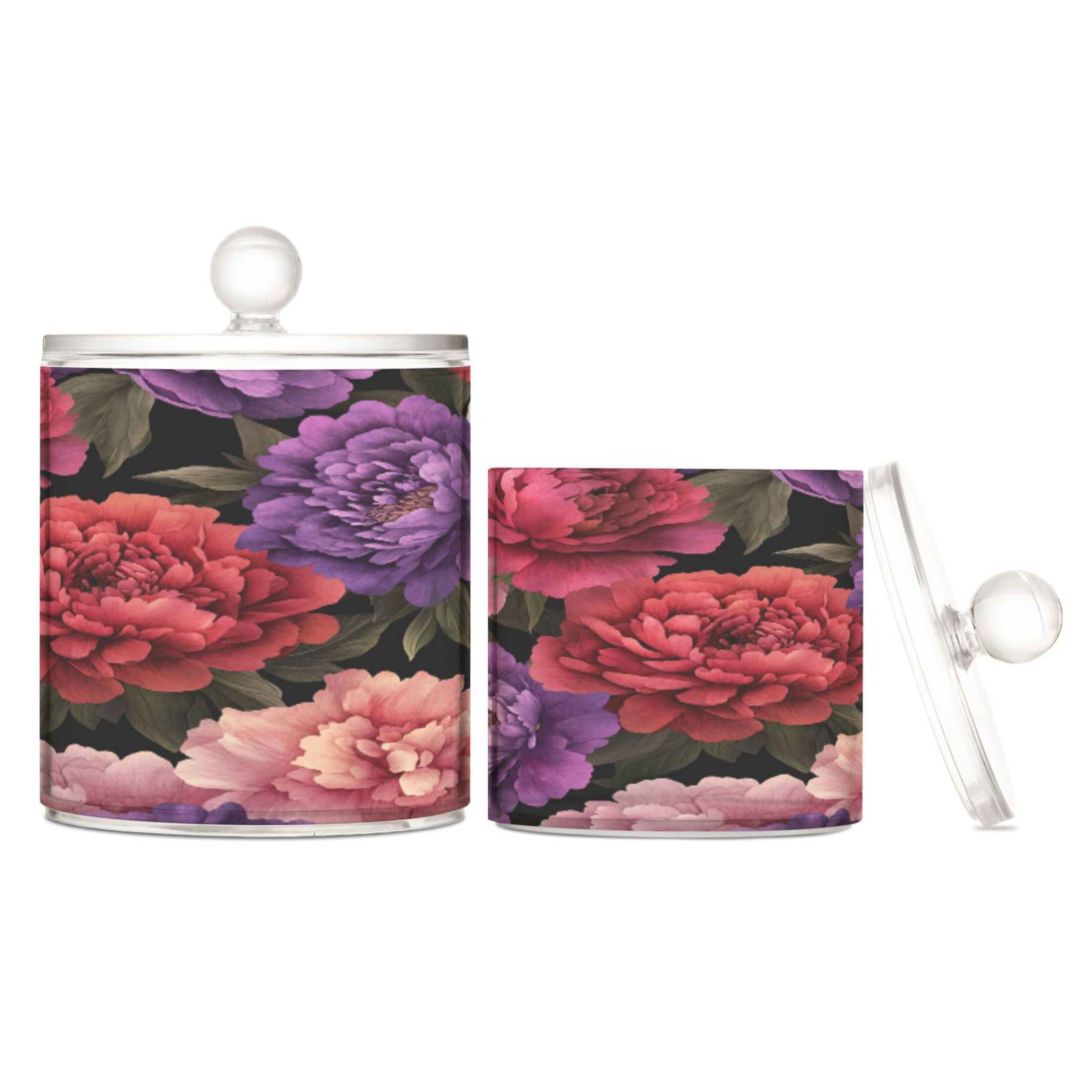 Wobogo Lush Peonies Clear Plastic Jar Large and Medium Combo Set Cotton ...