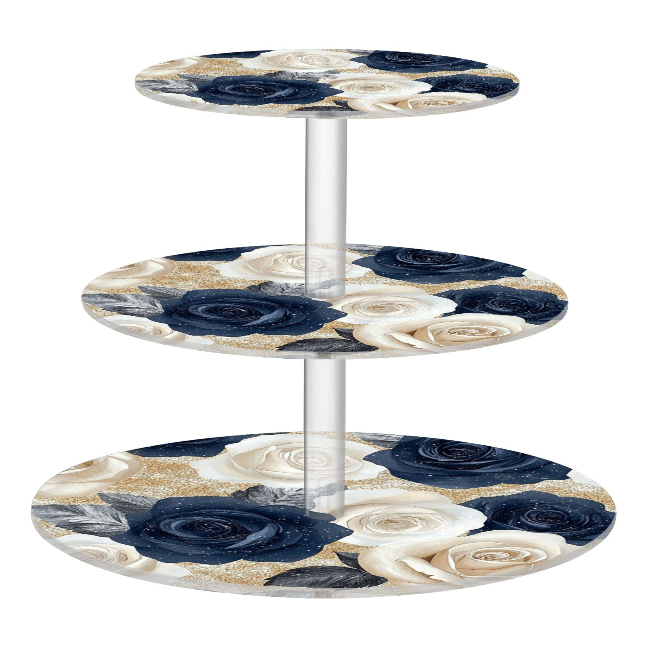 Wobogo Luxurious Floral 3 Tier Acrylic Cake Stand with Clear Round Hold ...