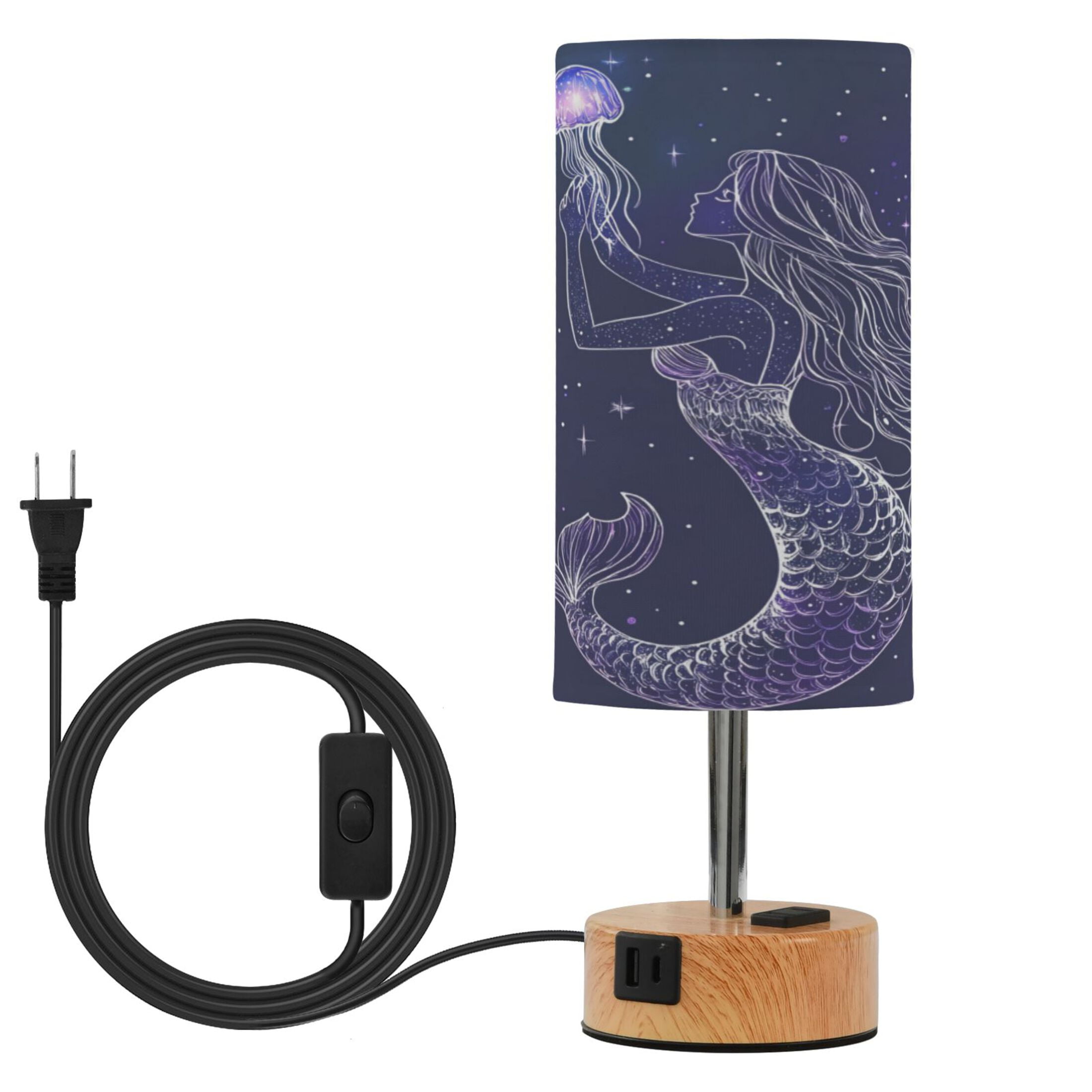 Wobogo Mermaid and Jellyfish Bedside Lamp Touch Control Table Lamp with ...