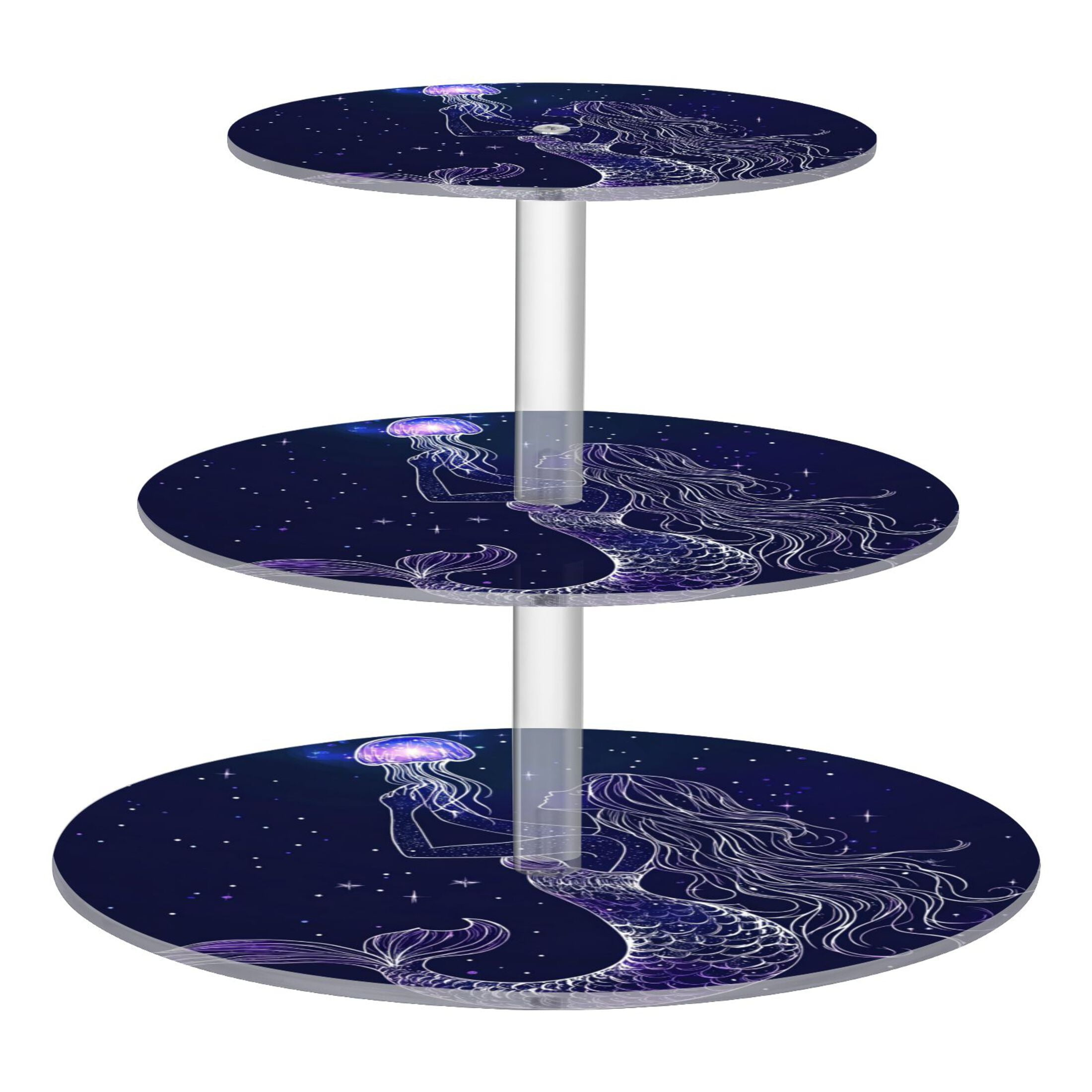 Wobogo Mermaid and Jellyfish 3 Tier Acrylic Cake Stand with Clear Round ...