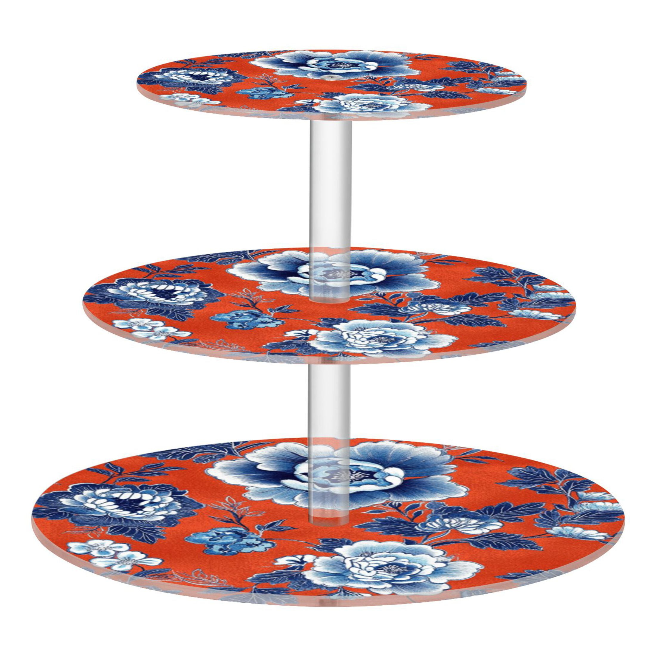 Wobogo Navy Blue Porcelain Flower Pattern 3 Tier Acrylic Cake Stand ...