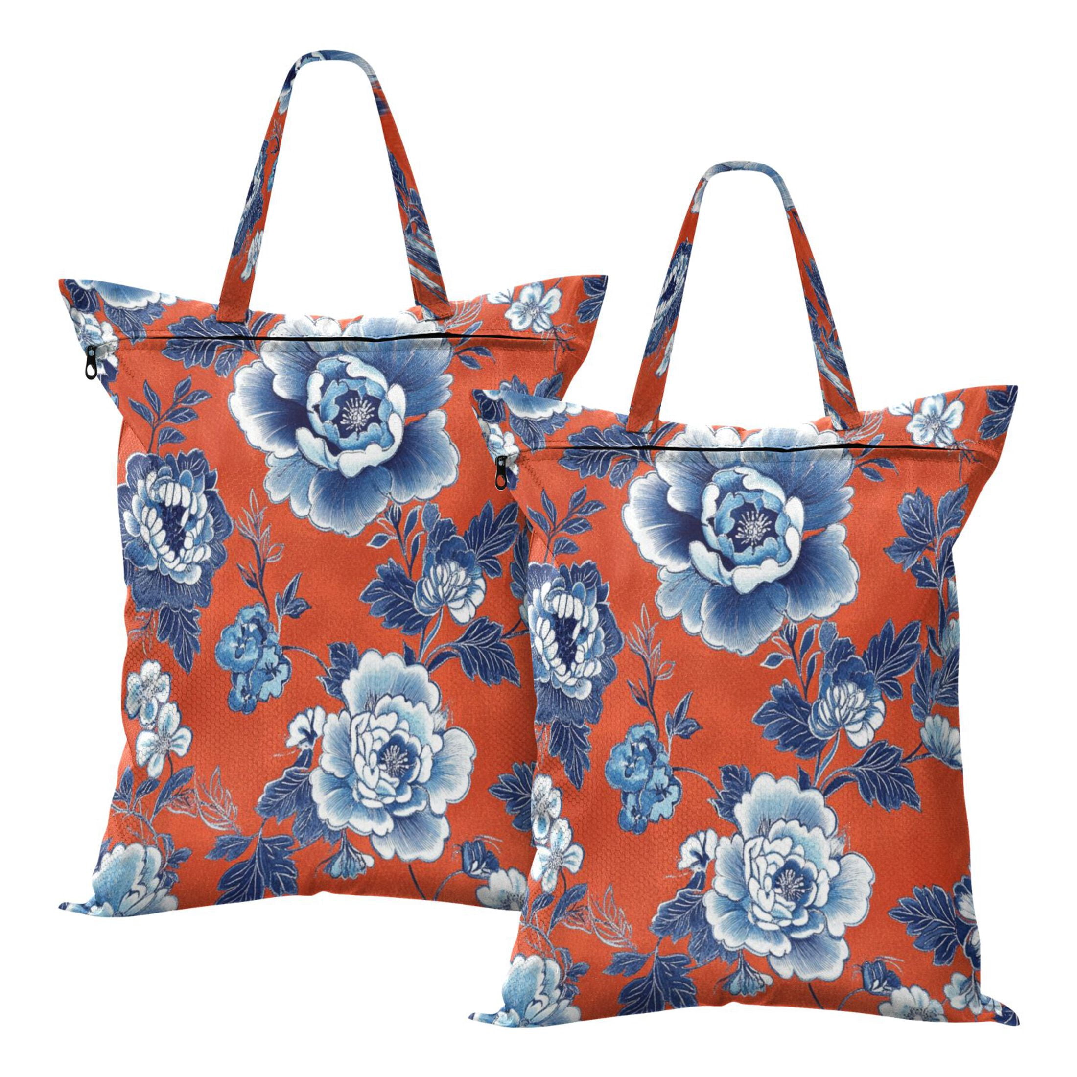 Wobogo Navy Blue Porcelain Flower Pattern Travel Laundry Bag Dirty ...