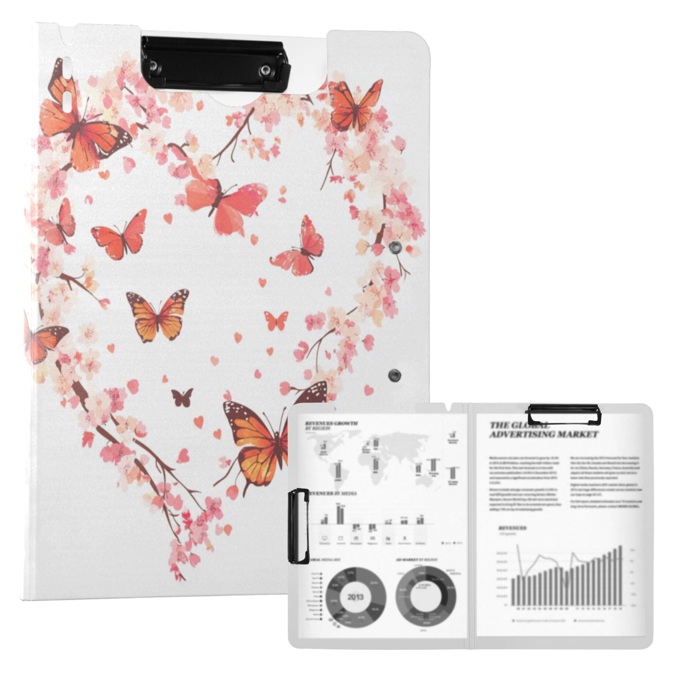 Wobogo Orange Butterfly Pink Floral A4 Foldable Clipboard with ...