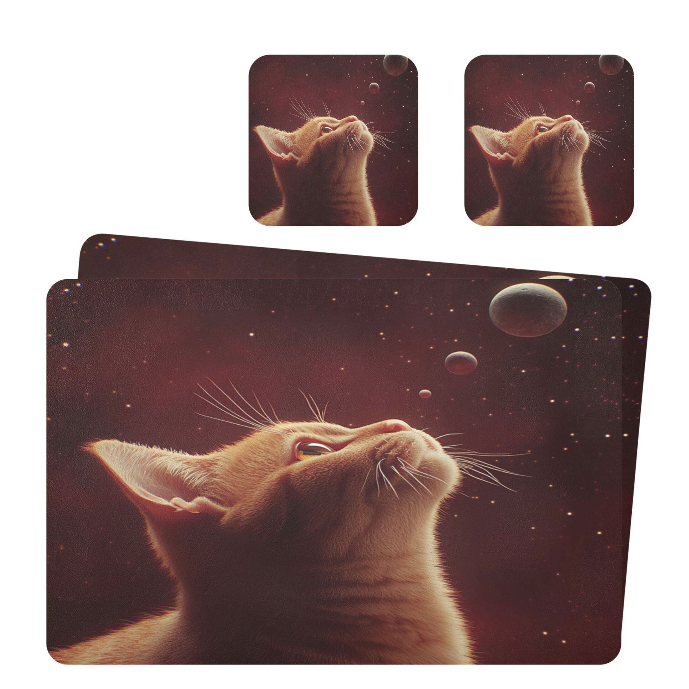 Wobogo Orange Cat The Universe Pattern Placemats Coasters Set of 2 Heat ...