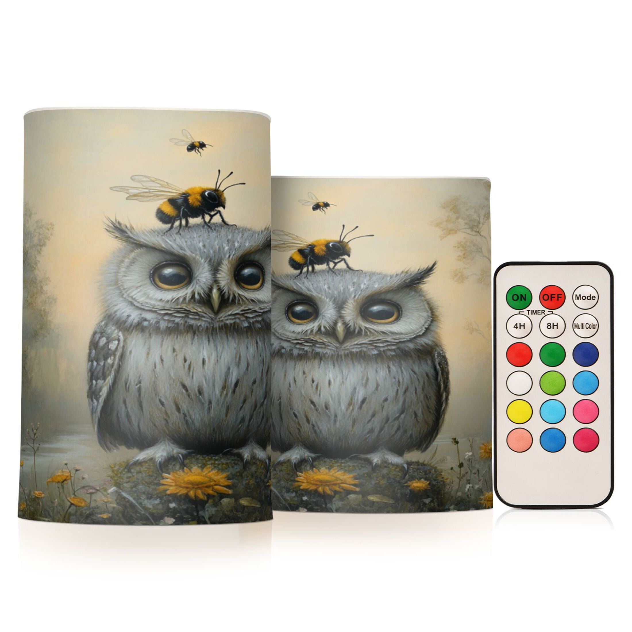 Wobogo Owls and Bees Pattern Combo Flameless Flickering Candle Light ...