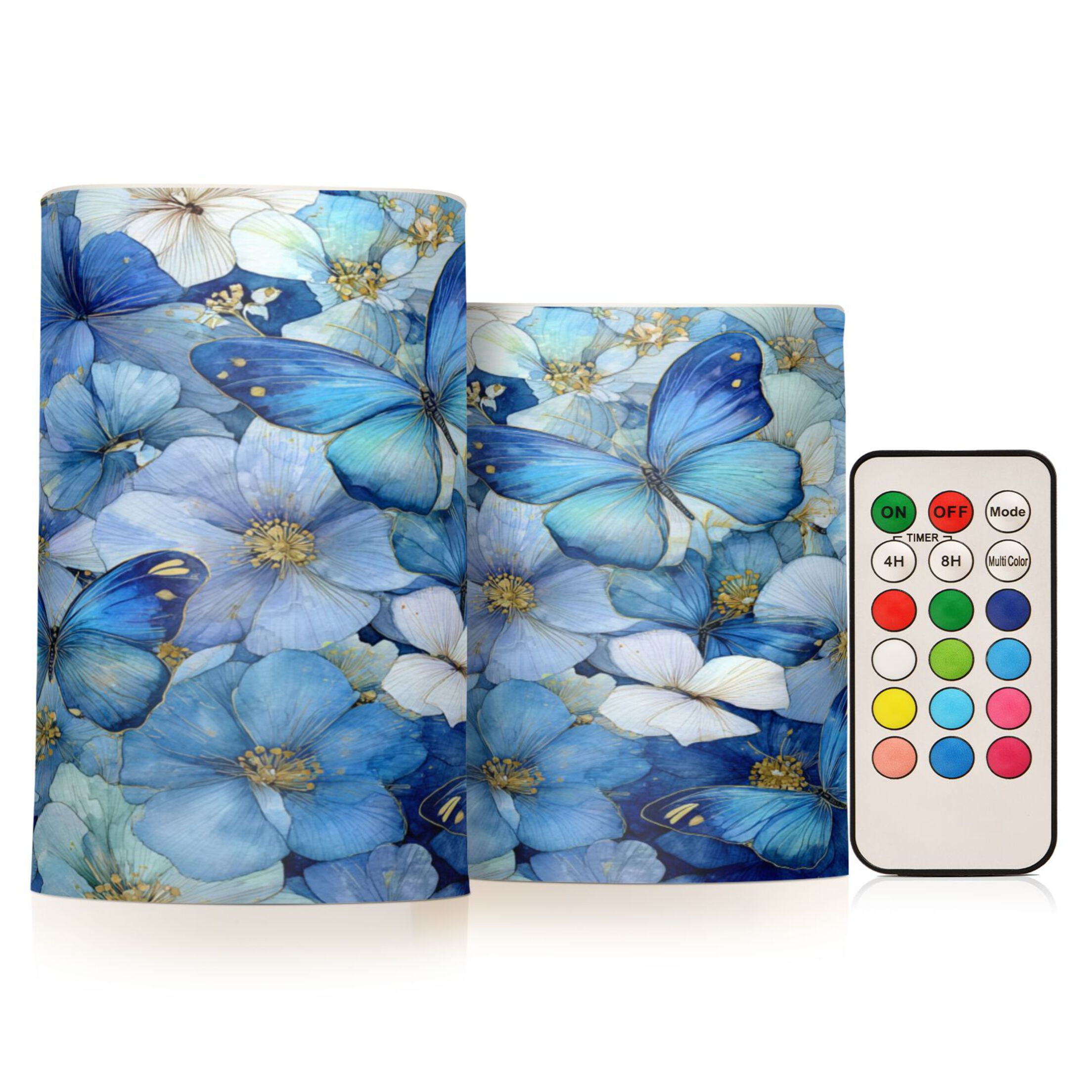 Wobogo Pale Blue Butterfly Combo Flameless Flickering Candle Light with ...