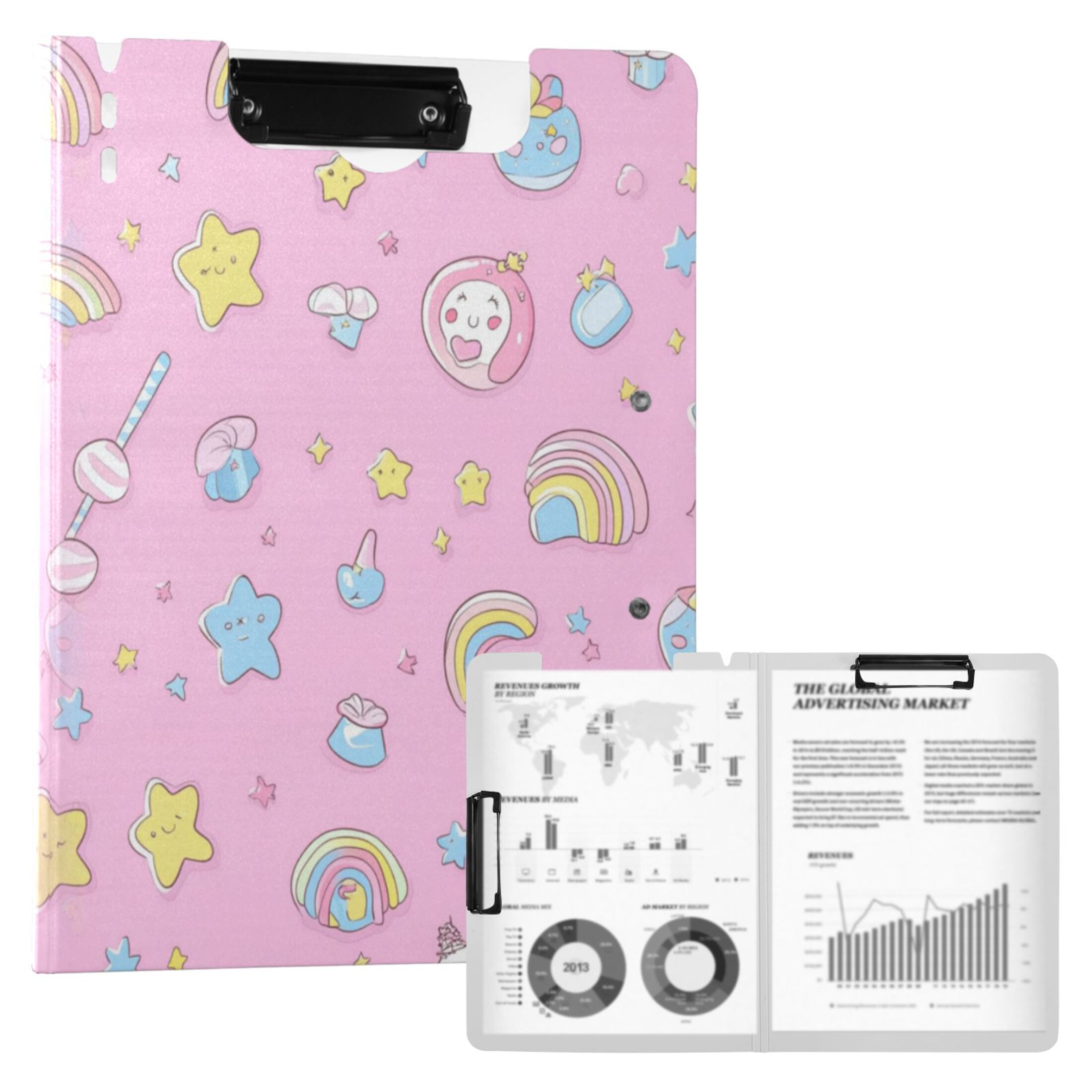 Wobogo A Pattern Of Kawaii Candy and Stars A4 Foldable Clipboard with ...
