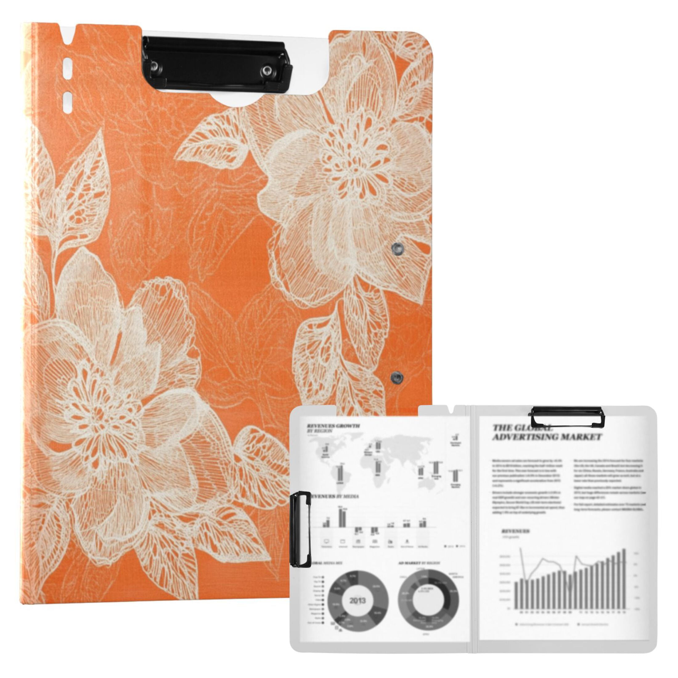 Wobogo Peach Lace Pattern on Orange Background A4 Foldable Clipboard ...