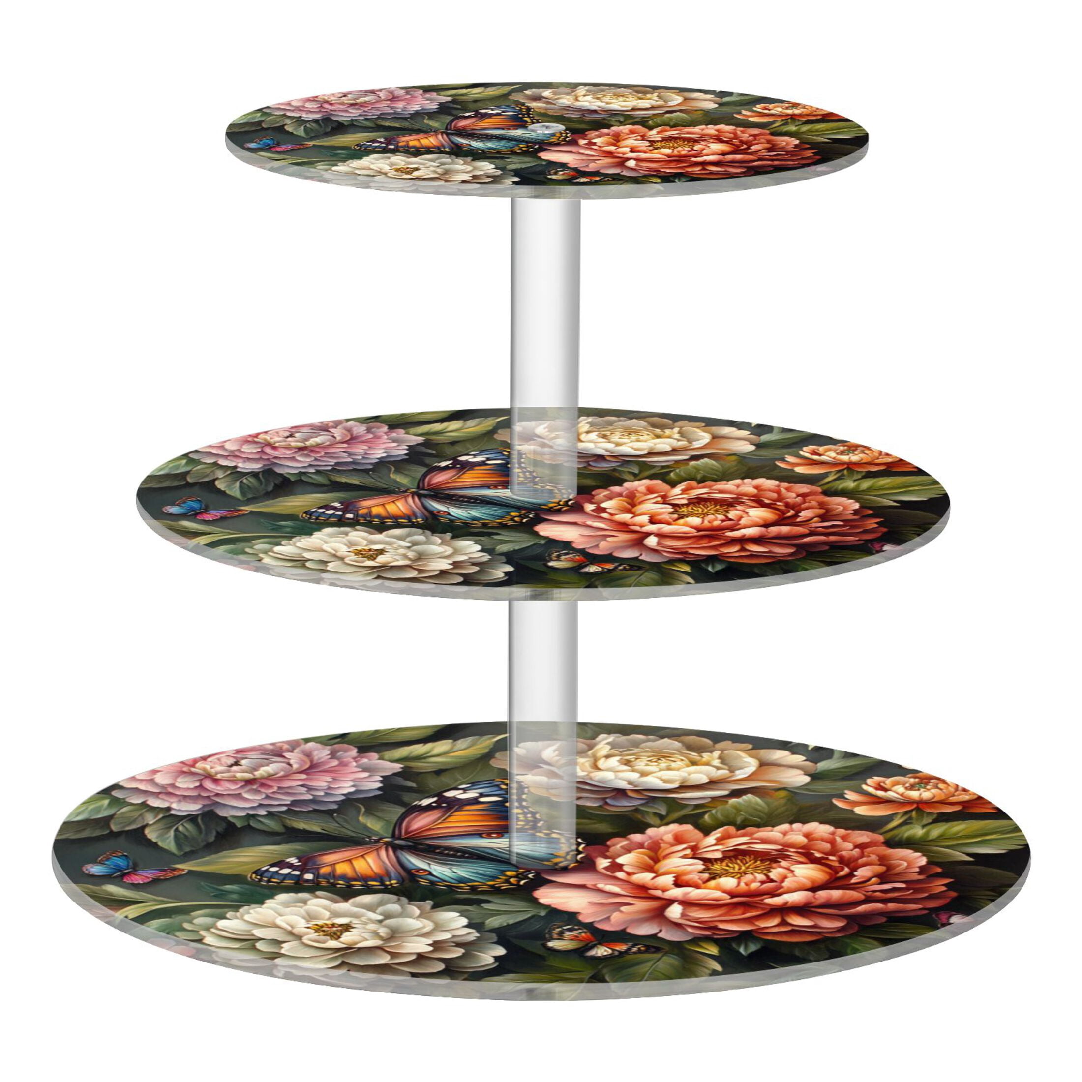 Wobogo Peony Butterfly Painting 3 Tier Acrylic Cake Stand with Clear ...