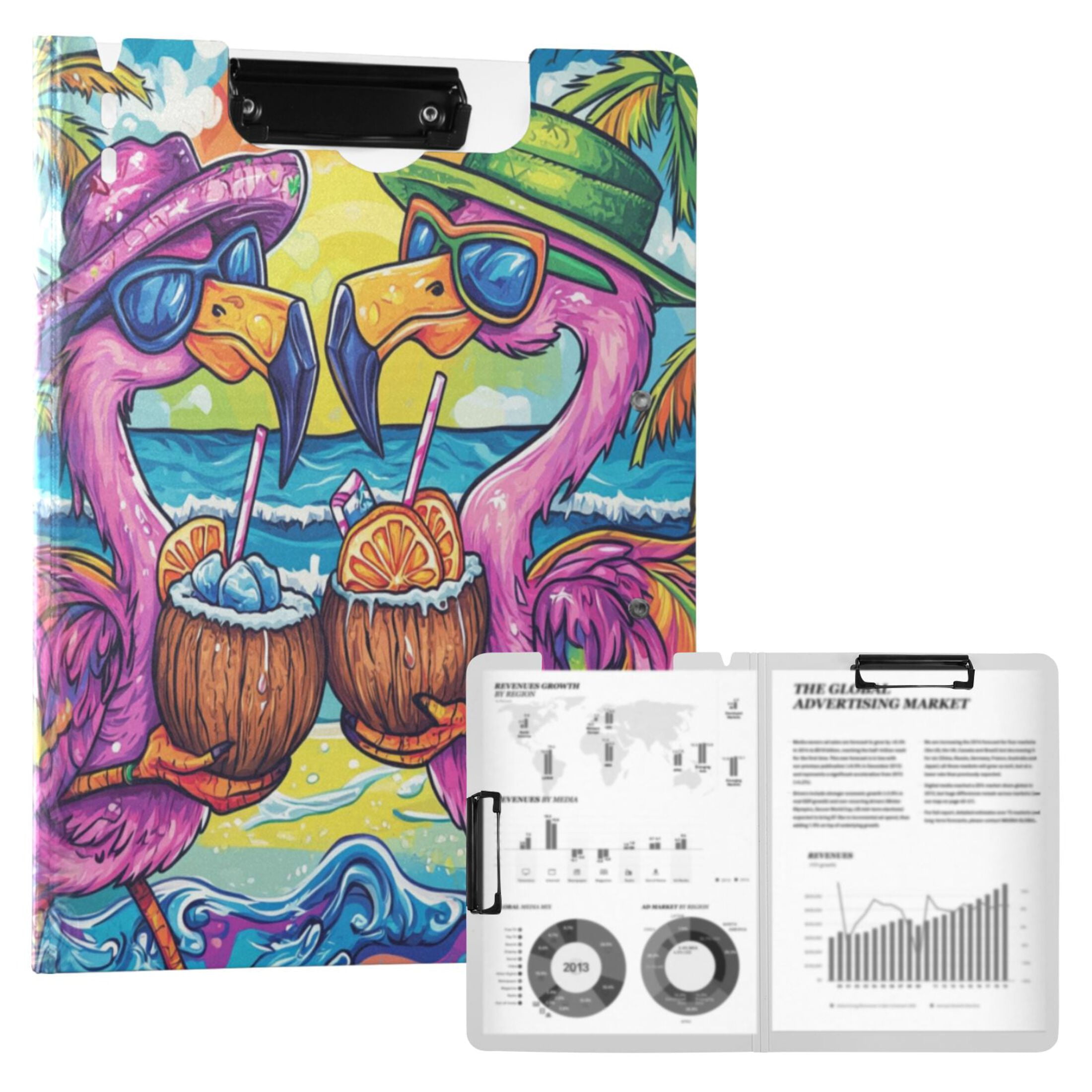 Wobogo Pink Cartoon Flamingos A4 Foldable Clipboard with Horizontal and ...