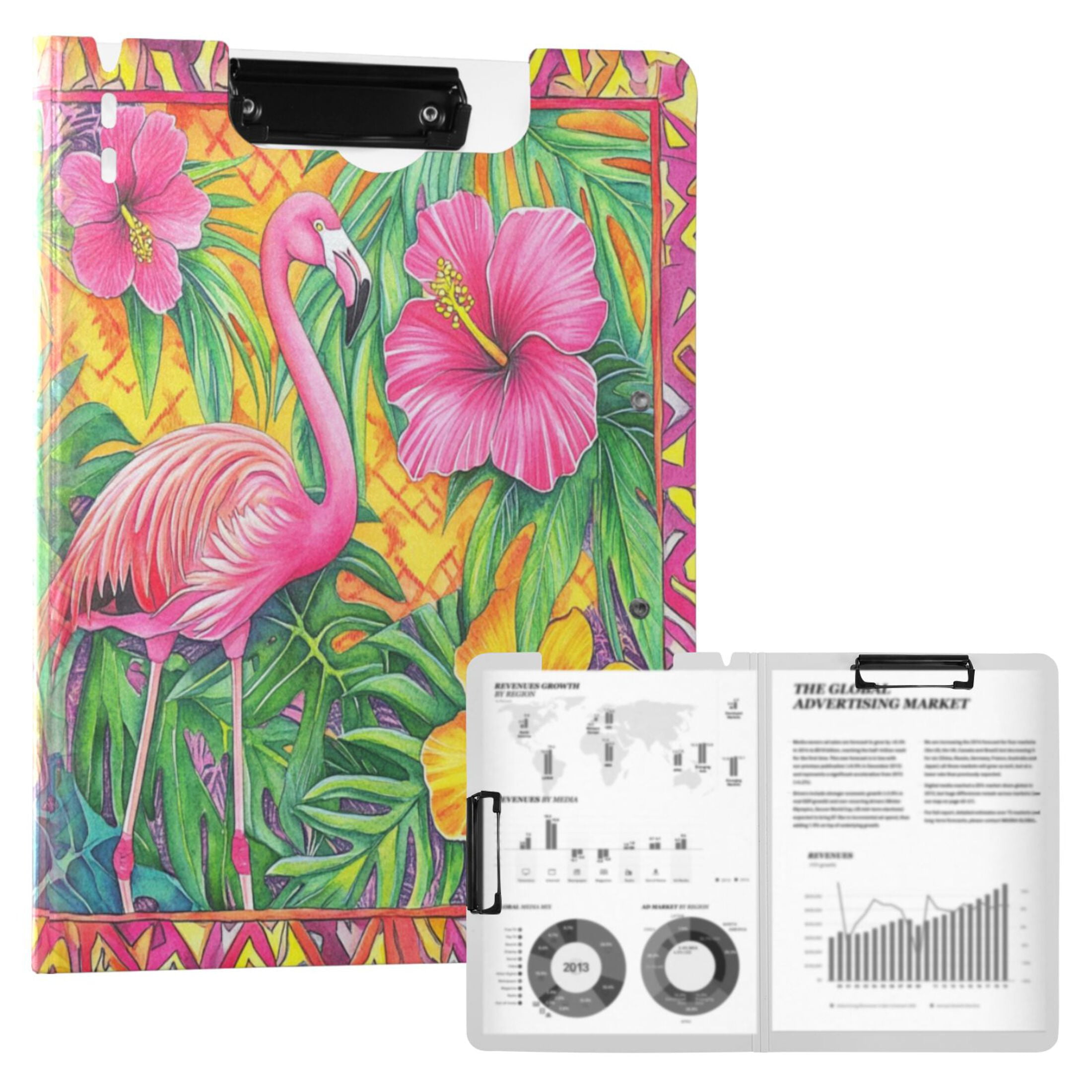 Wobogo Pink Flamingo A4 Foldable Clipboard with Horizontal and Vertical ...