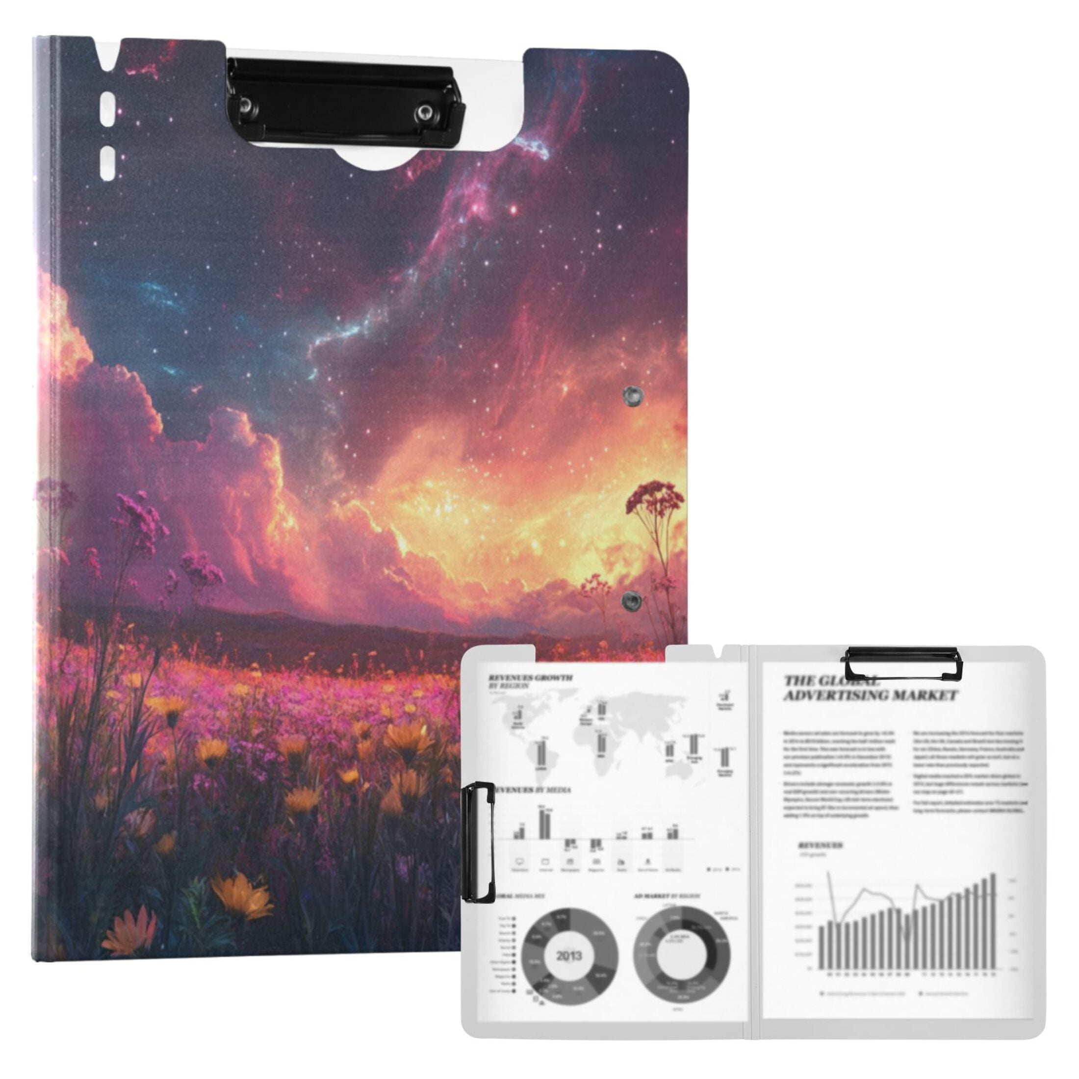 Wobogo Pink Flower Sea A4 Foldable Clipboard with Horizontal and ...