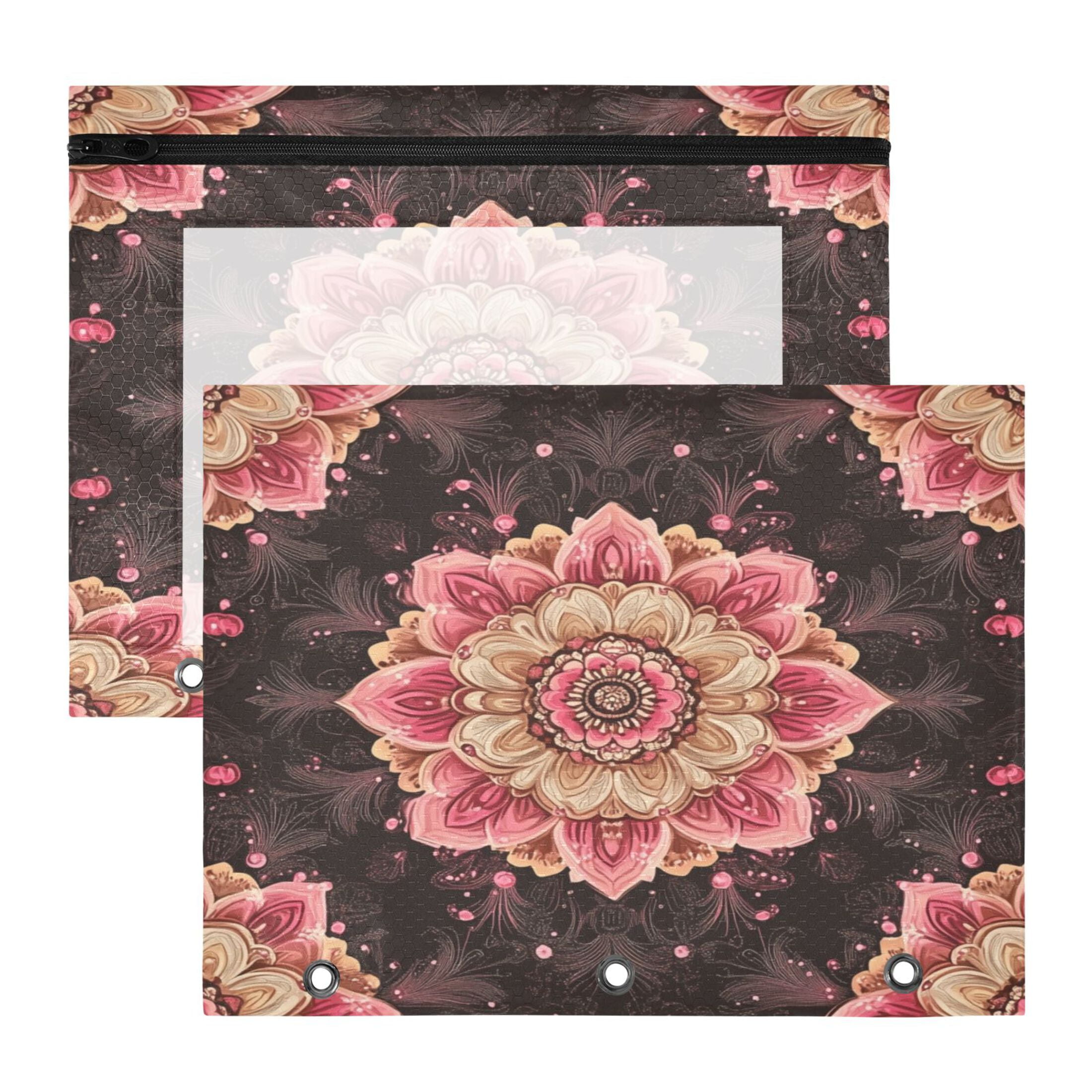 Wobogo Pink Mandala Flowers A4 Size Clear Polyester File Pocket Set of ...