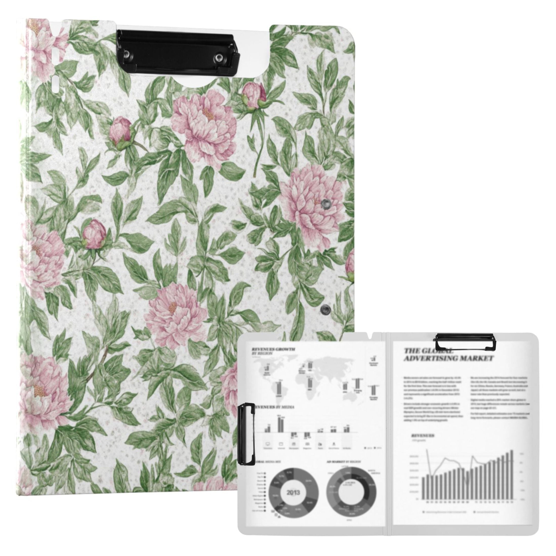 Wobogo Pink Peonies Pattern A4 Foldable Clipboard with Horizontal and ...