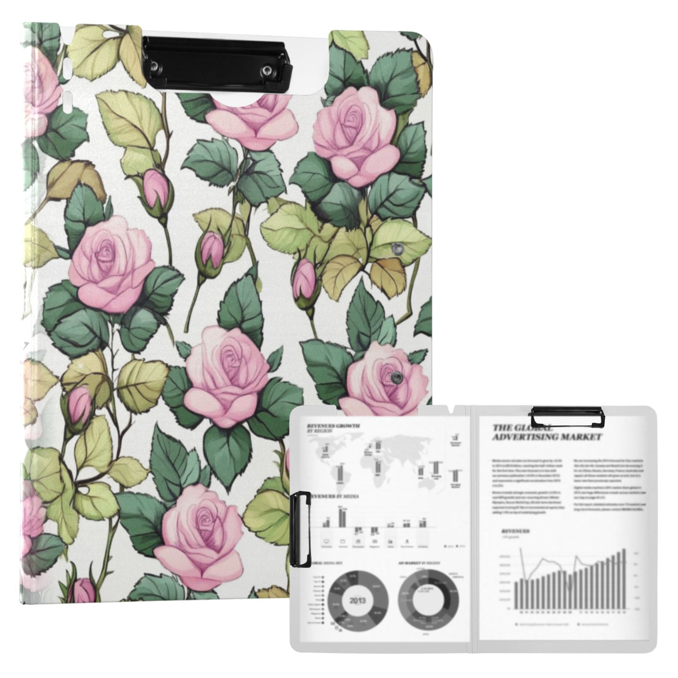 Wobogo Pink Roses A4 Foldable Clipboard with Horizontal and Vertical ...