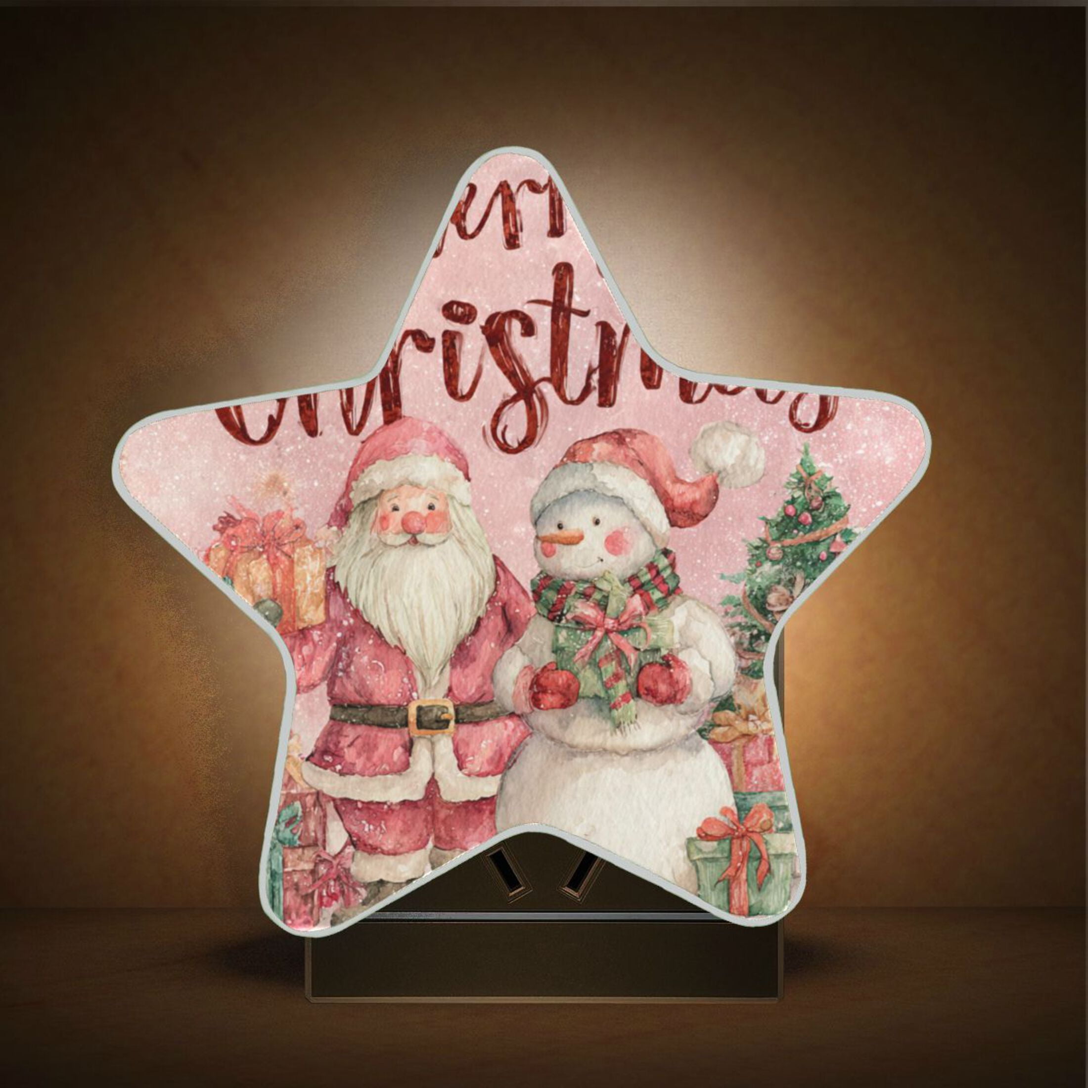 Wobogo Pink Santas and Snowmen LED Star Night Light 0.2 Watt Wall Plug ...