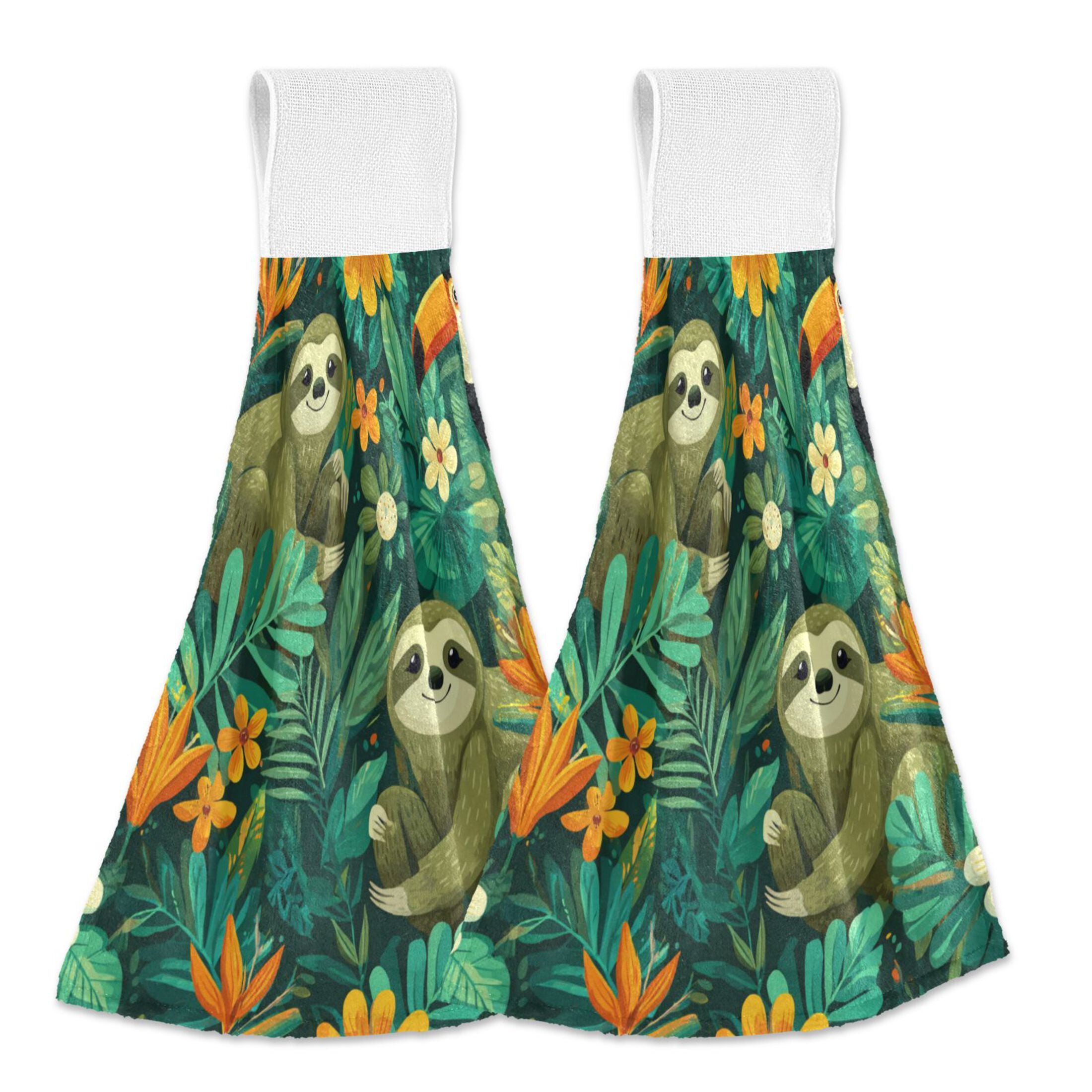 Wobogo Playful Sloths Hand Towel Set of 2 Absorbent for Kitchen and ...