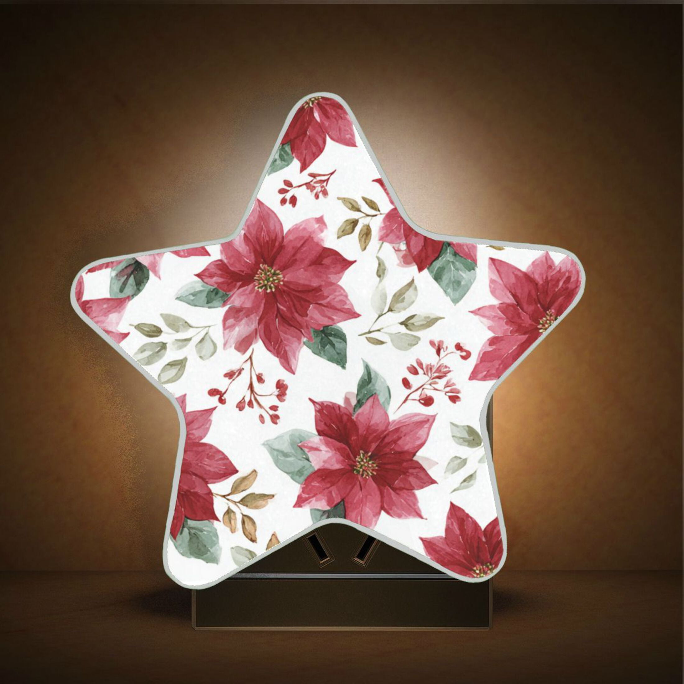 Wobogo Poinsettia Flowers LED Star Night Light 0.2 Watt Wall Plug Dusk ...