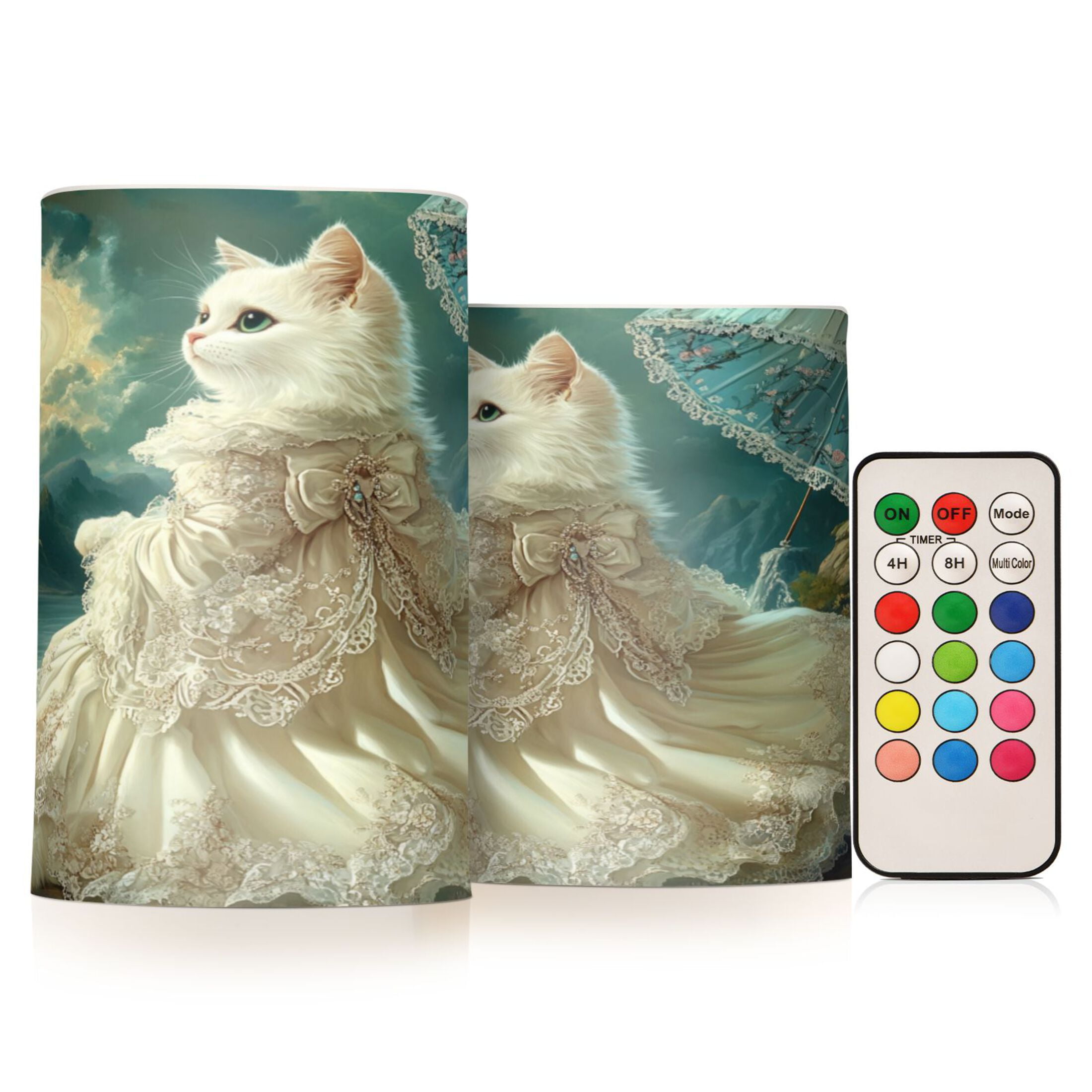 Wobogo Princess White Cat Combo Flameless Flickering Candle Light with ...